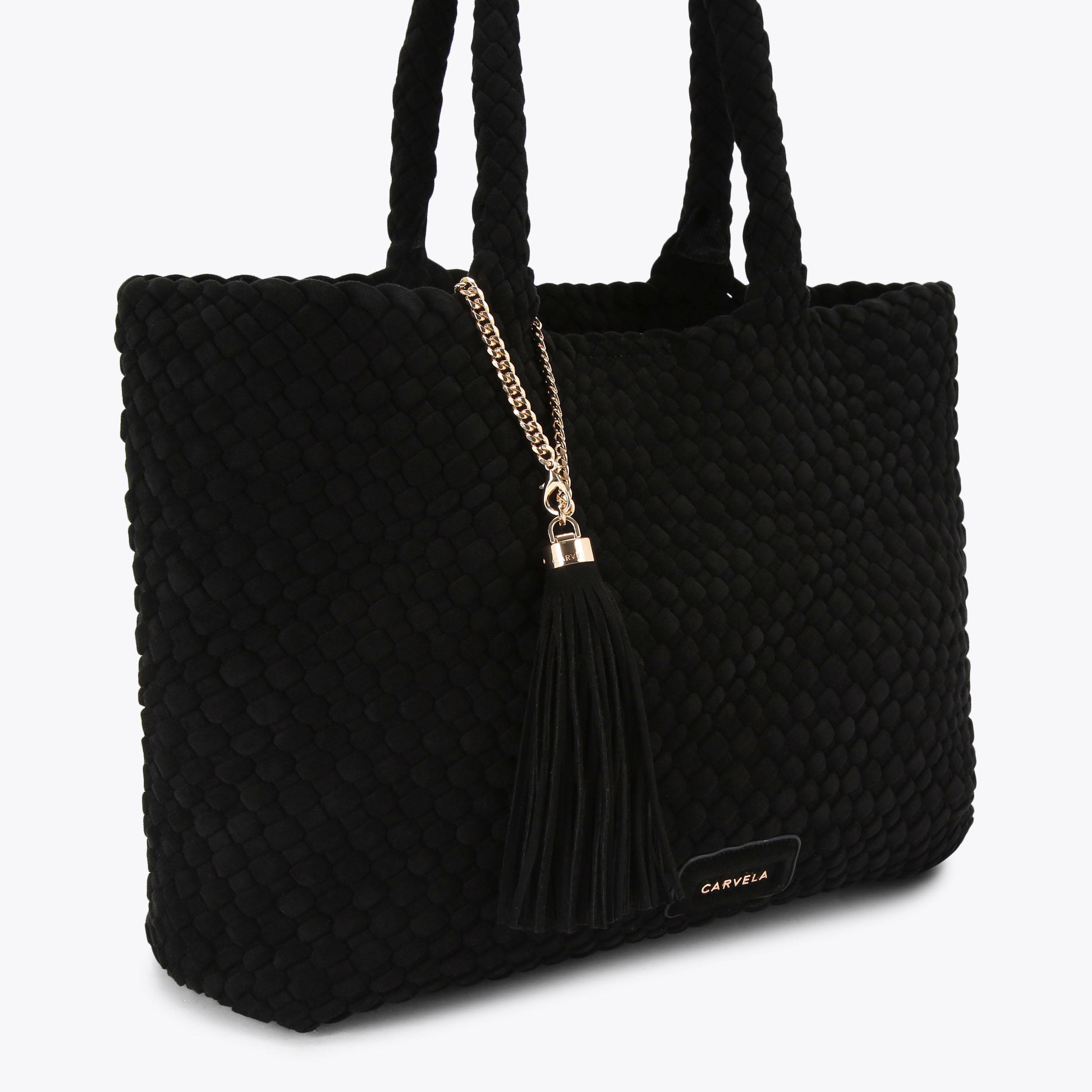 VERONA WEAVE TOTE BAG Microsuede Black Tote Bag by CARVELA