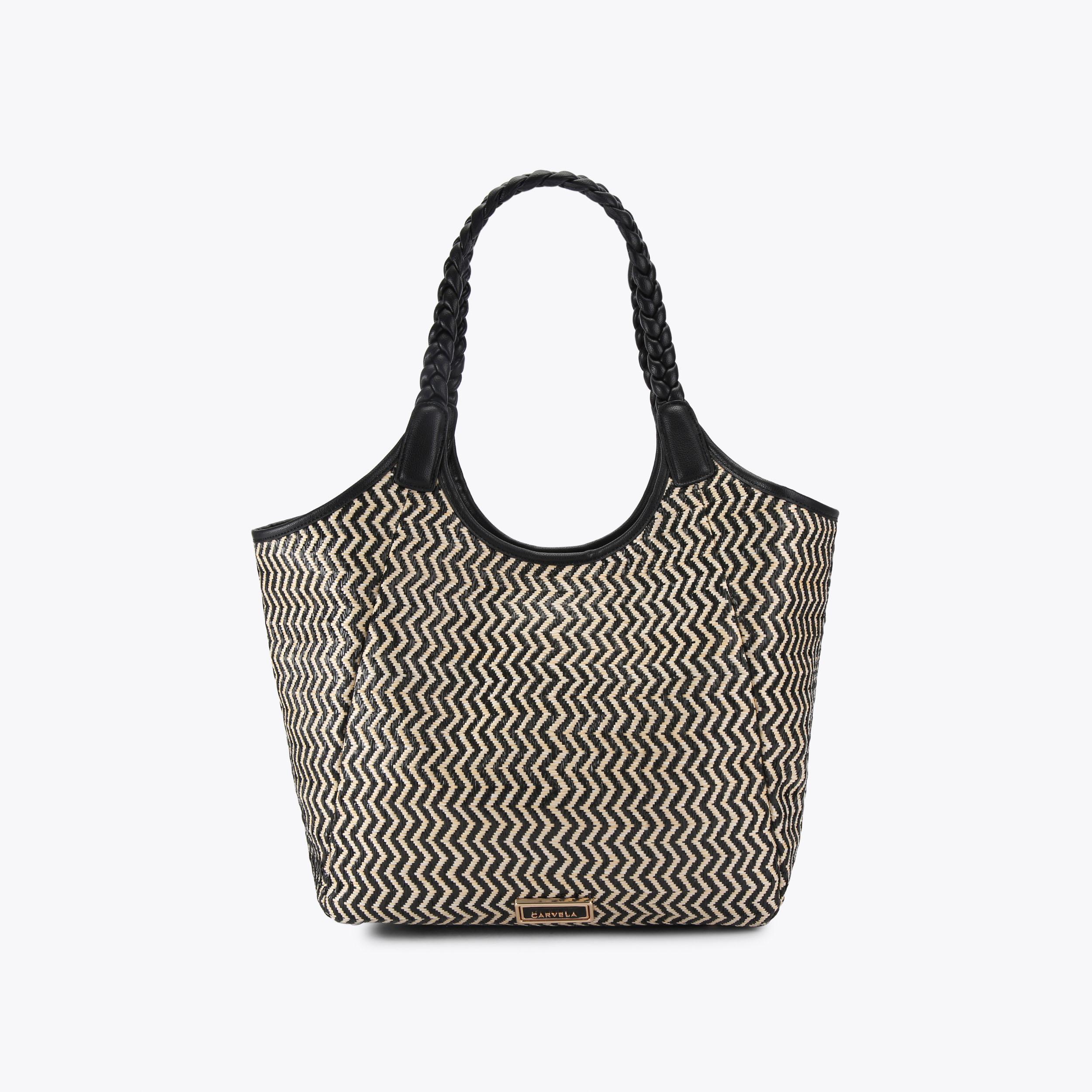 CAPRI WEAVE TOTE Black Bone Shoulder Bag by CARVELA