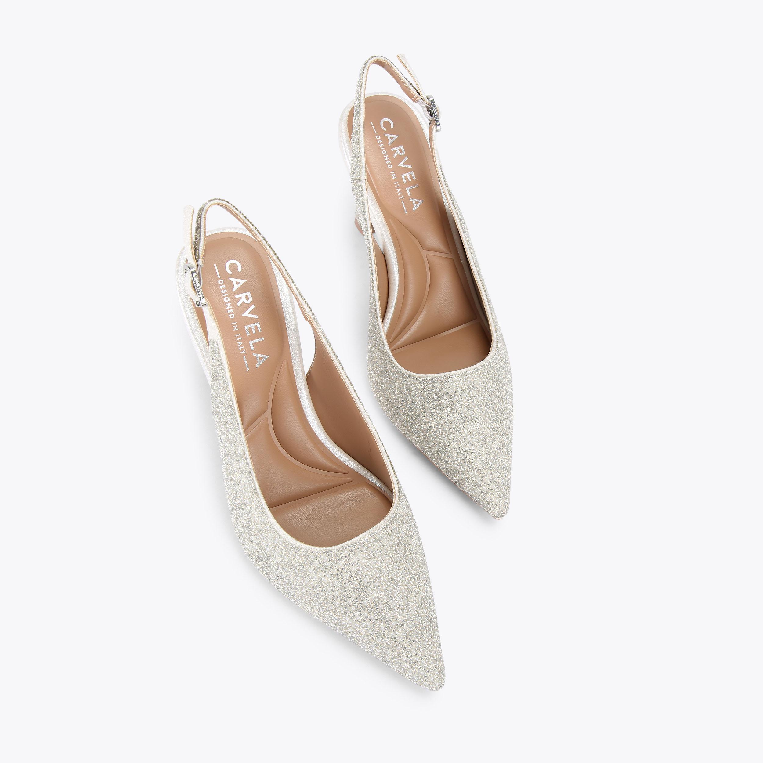 CORLETTA SLING COURT White Crystal Pearl Court Heel by CARVELA