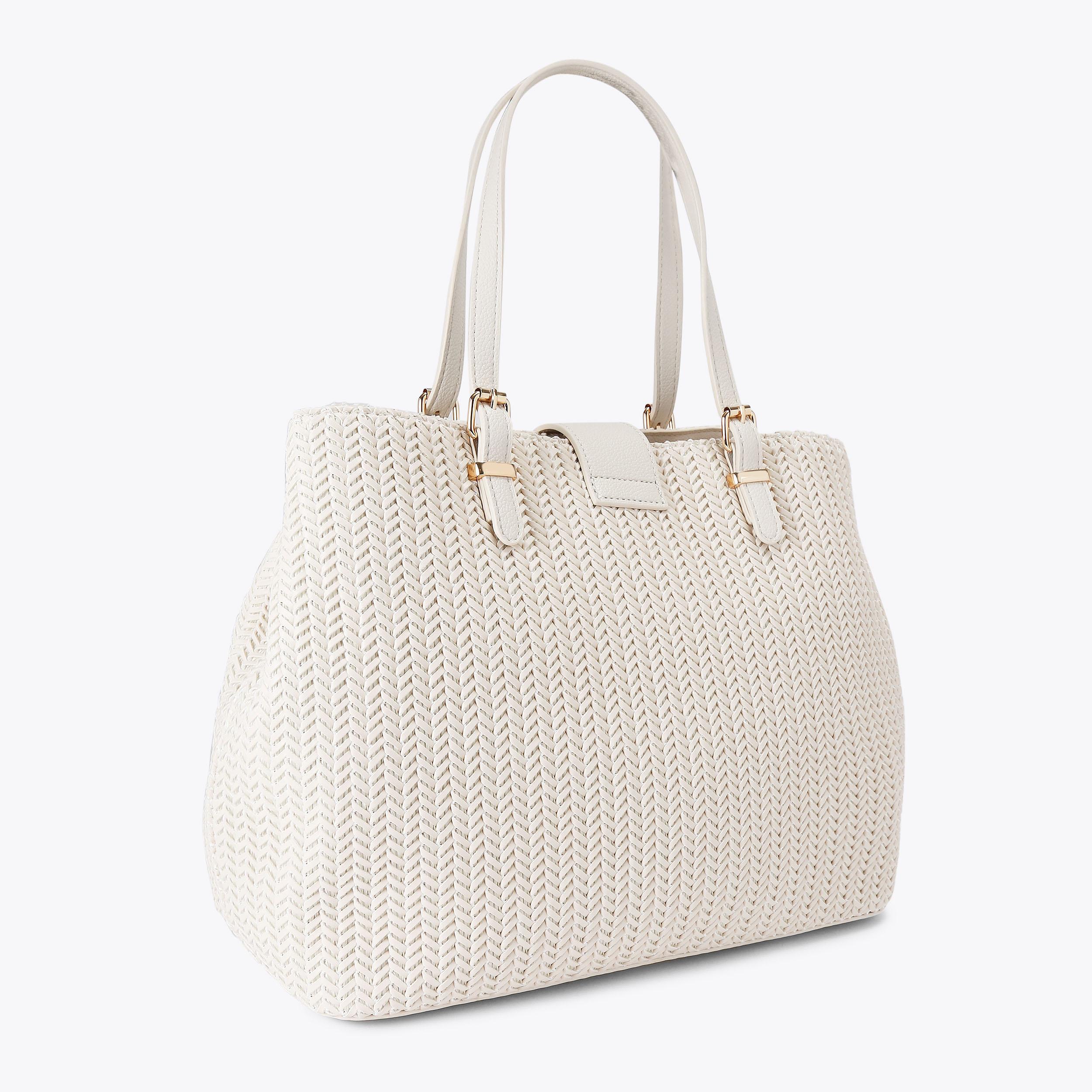 MARIA MIDI WEAVE Woven Bone Tote Bag by CARVELA
