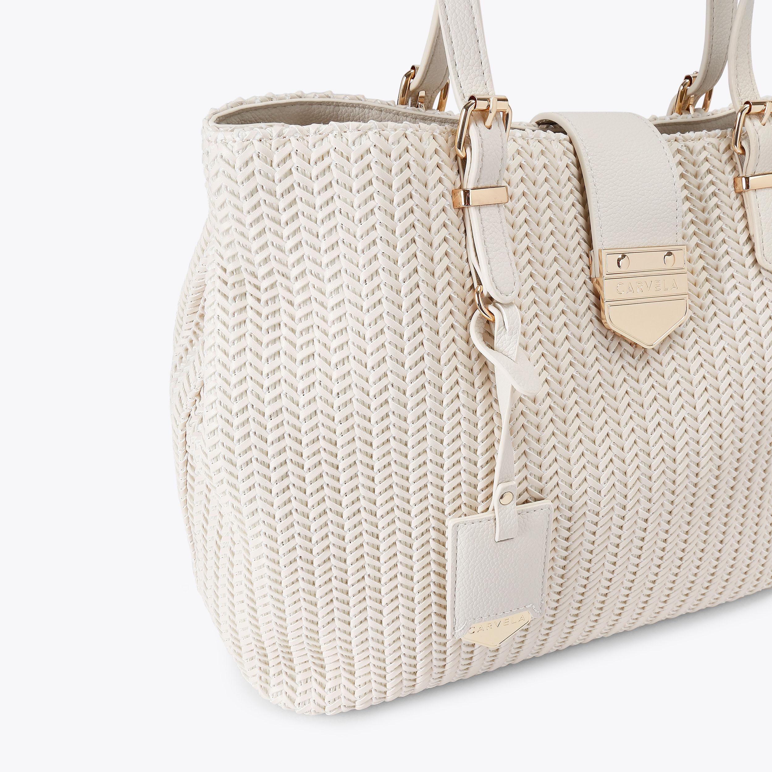 MARIA MIDI WEAVE Woven Bone Tote Bag by CARVELA
