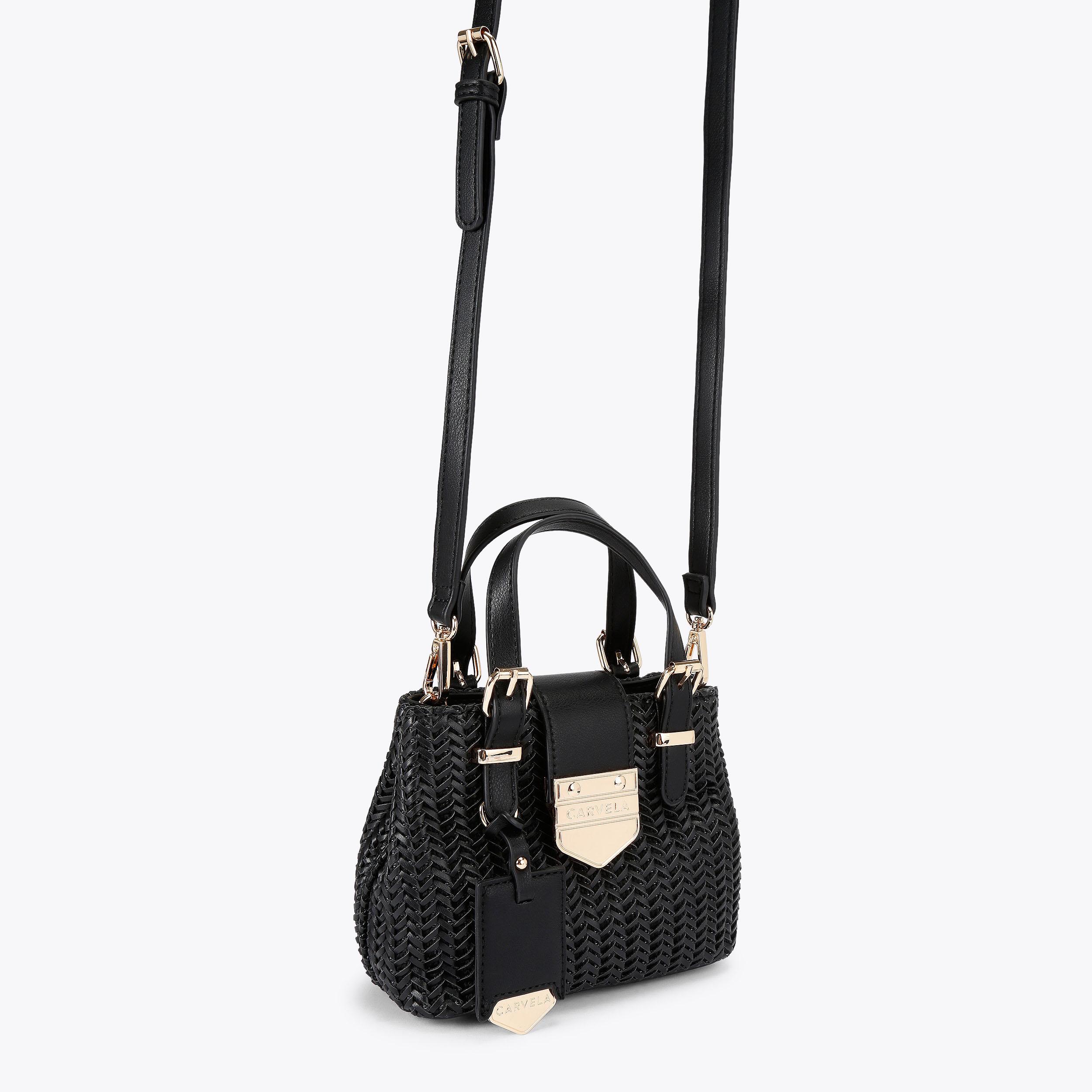 MARIA MICRO WEAVE Black Woven Micro Tote Bag by CARVELA