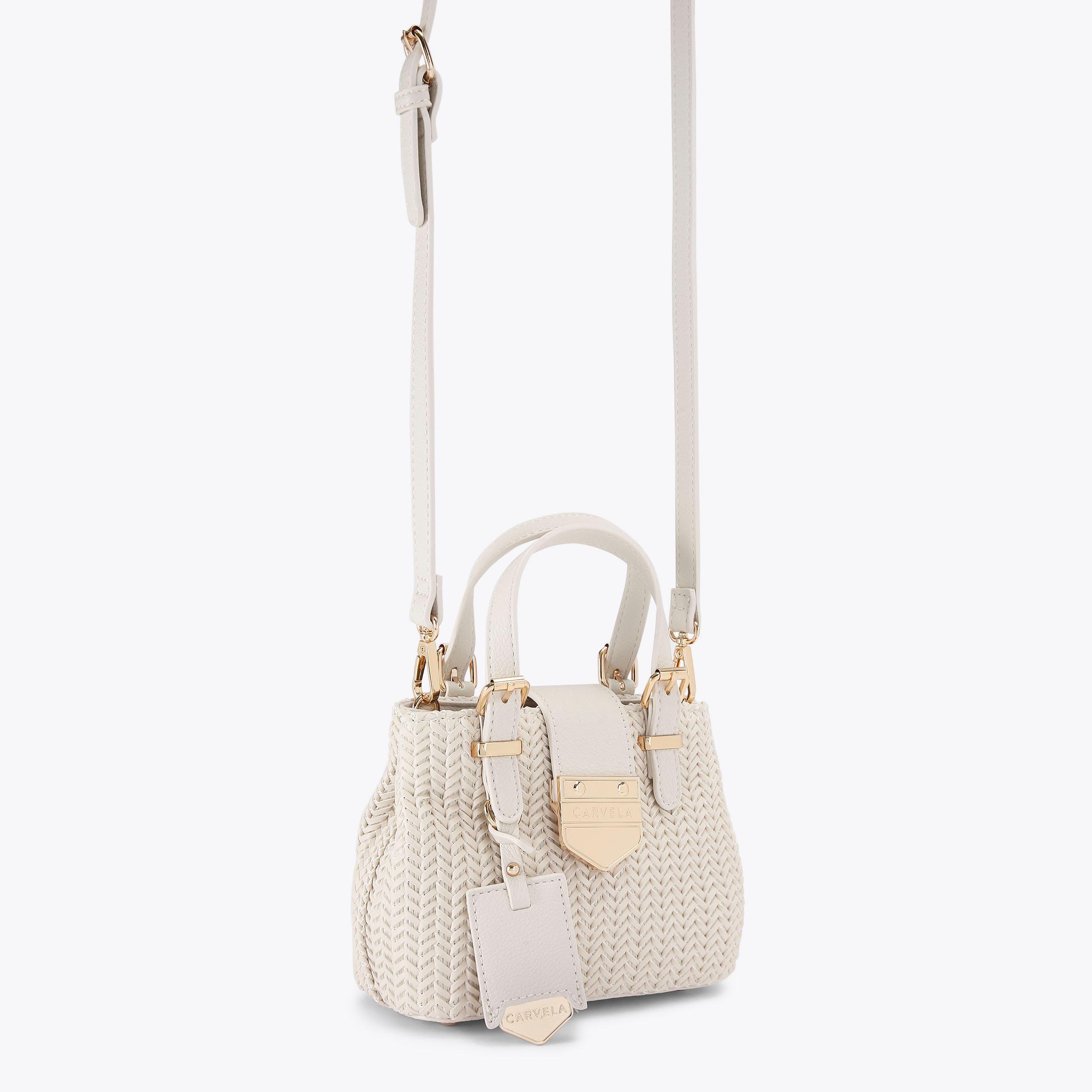 MARIA MICRO WEAVE Bone Woven Leather Tote Bag by CARVELA