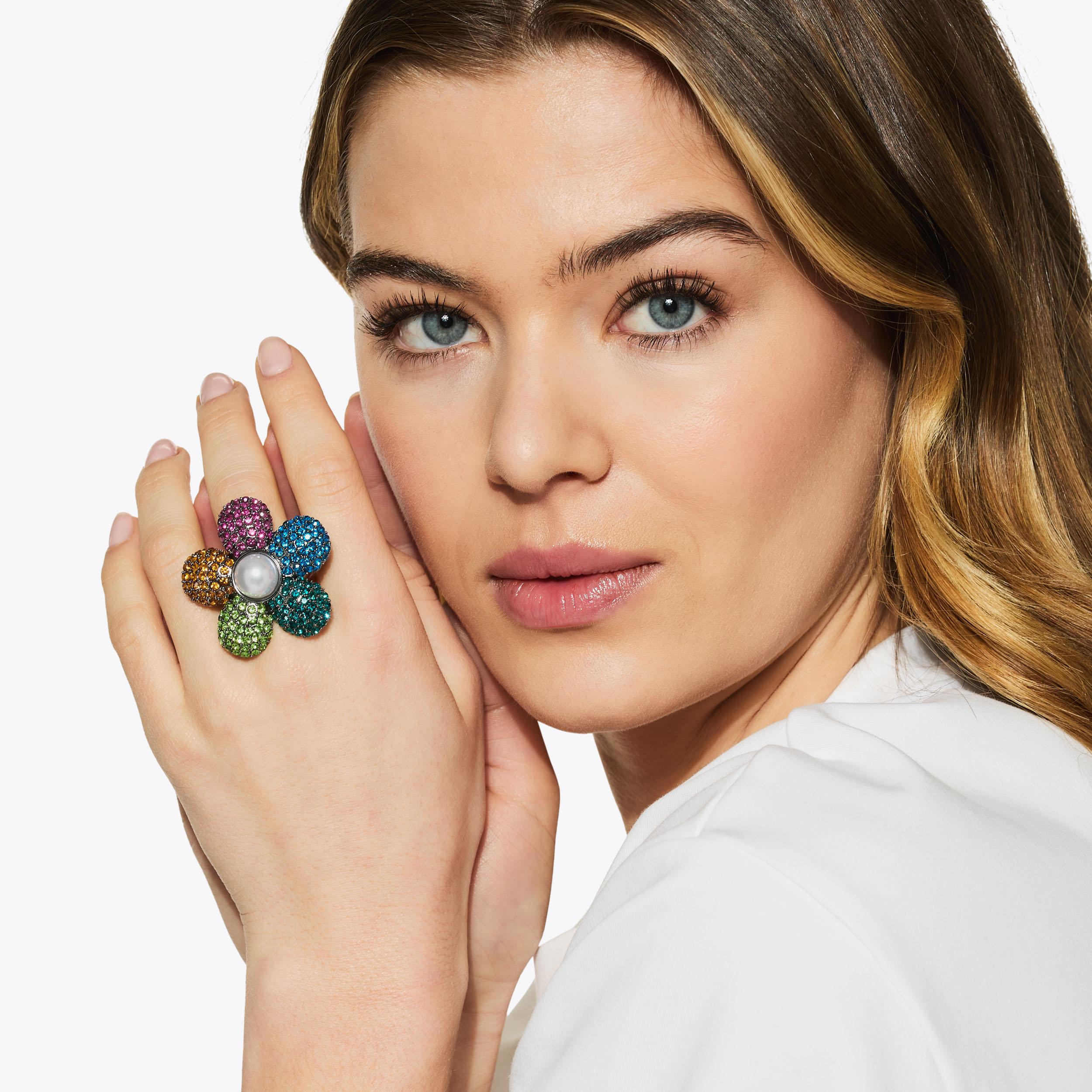 RAINBOW FLOWER RING Rainbow Crystal Flower Ring by KURT GEIGER LONDON