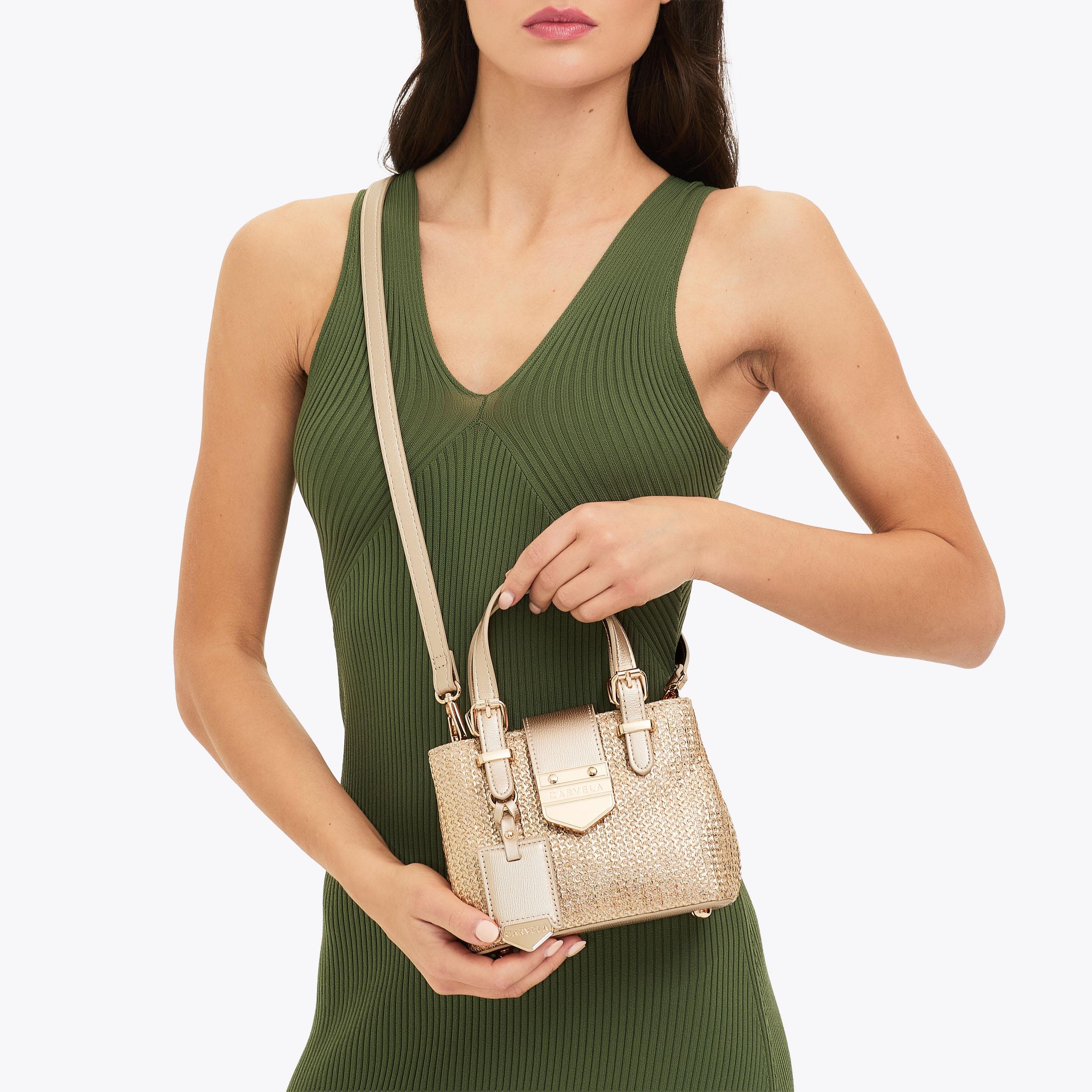 MARIA MICRO TOTE Metallic Gold Synthetic Micro Tote Bag by CARVELA