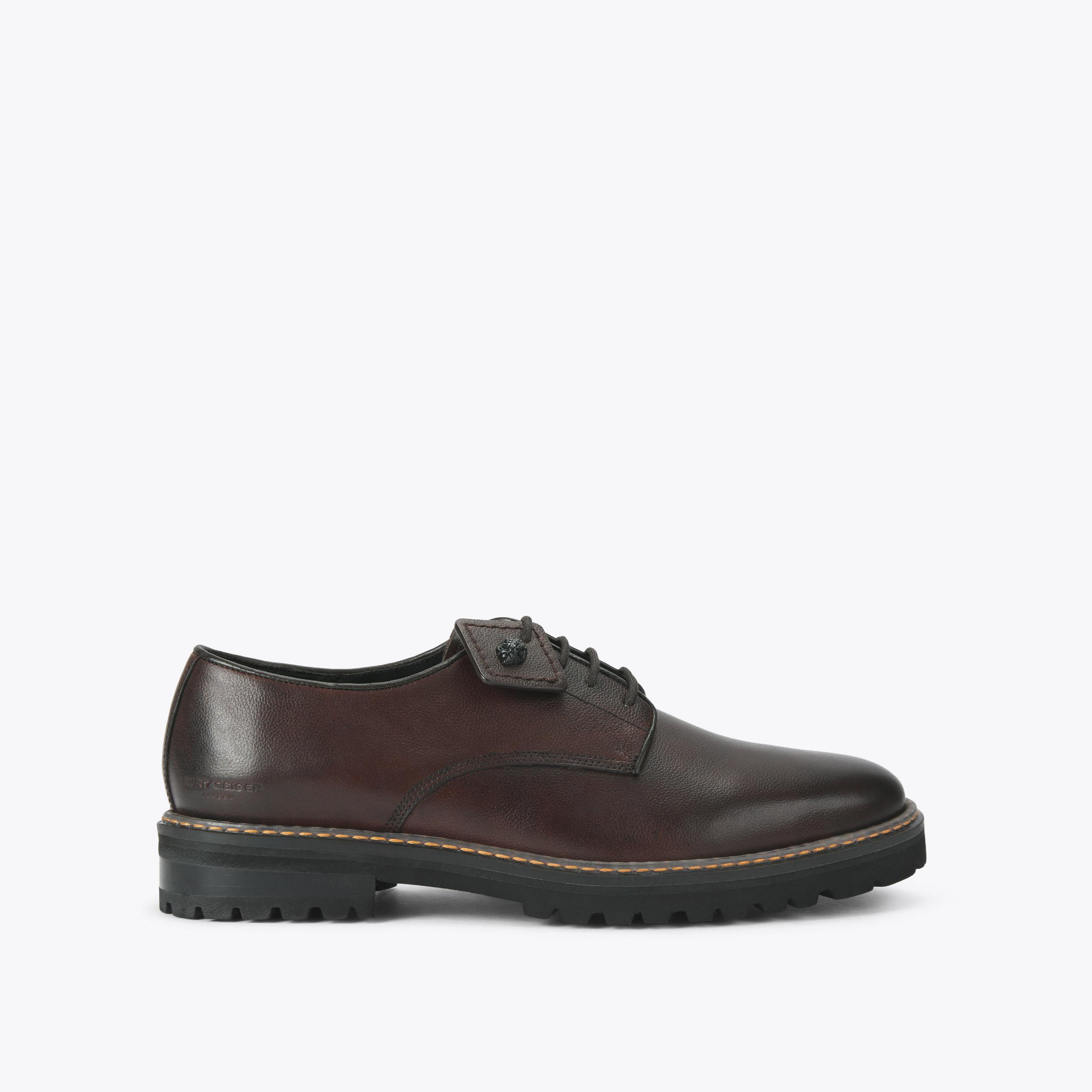MERCER CLEAT DERBY Grained Brown Leather Derby Shoe by KURT GEIGER LONDON