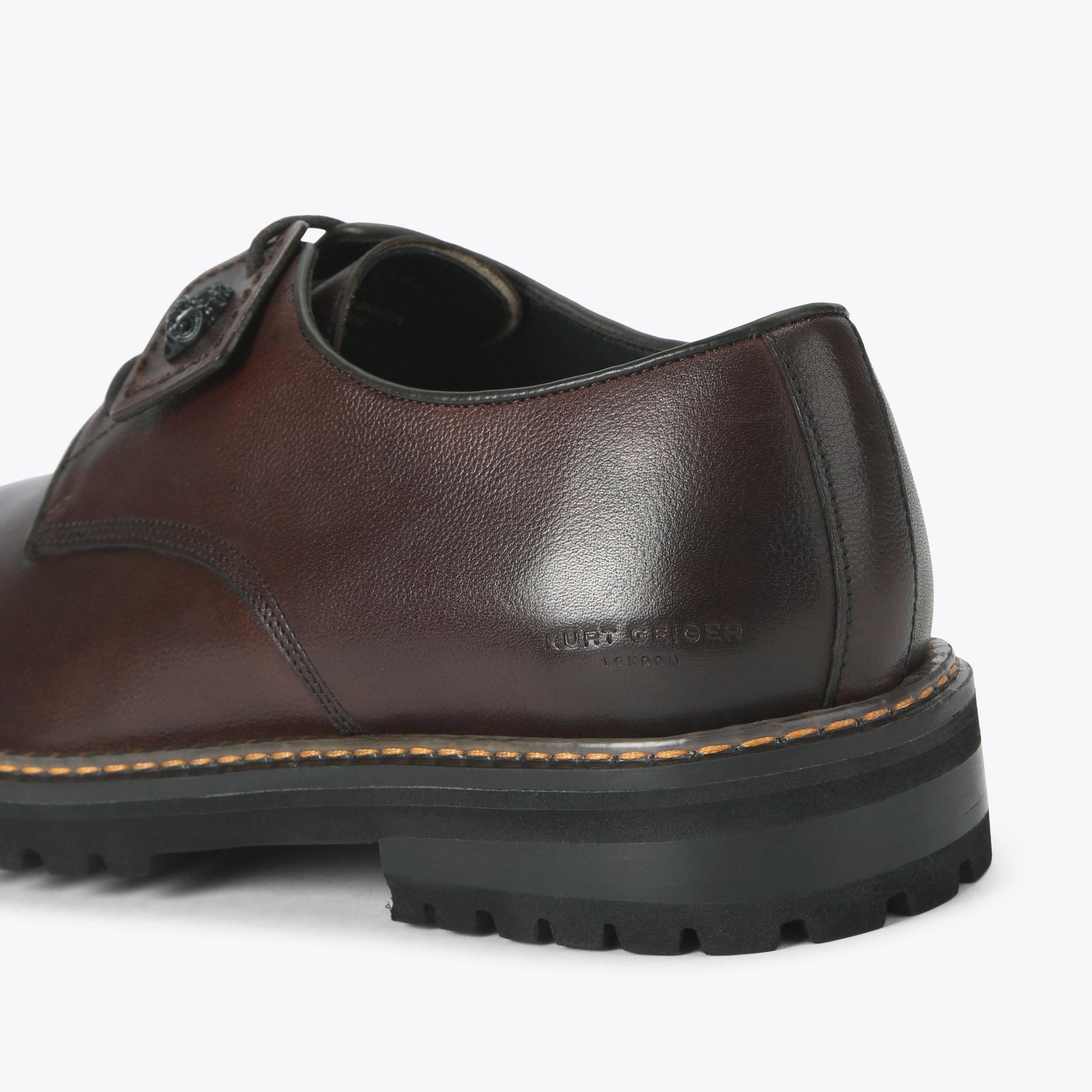 MERCER CLEAT DERBY Grained Brown Leather Derby Shoe by KURT GEIGER LONDON