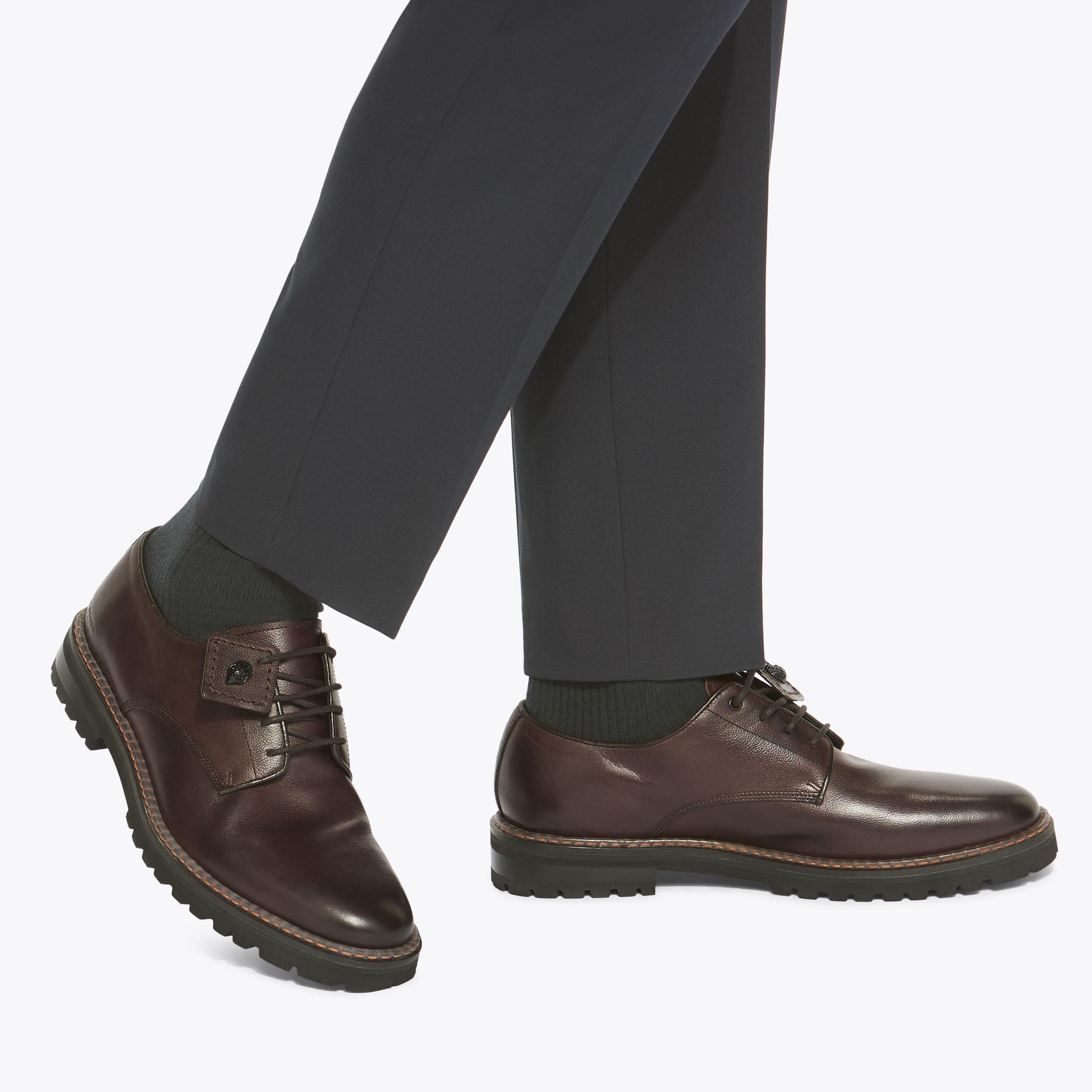 MERCER CLEAT DERBY Grained Brown Leather Derby Shoe by KURT GEIGER LONDON