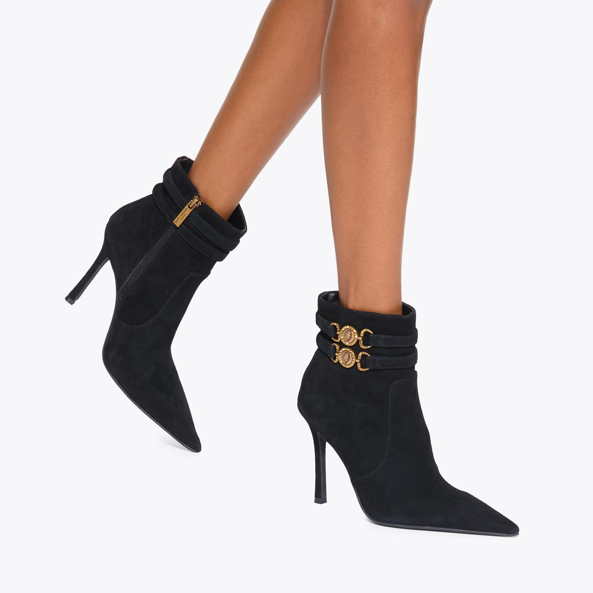 MANSION ANKLE BOOT Black Suede Heeled Ankle Boot by KURT GEIGER LONDON