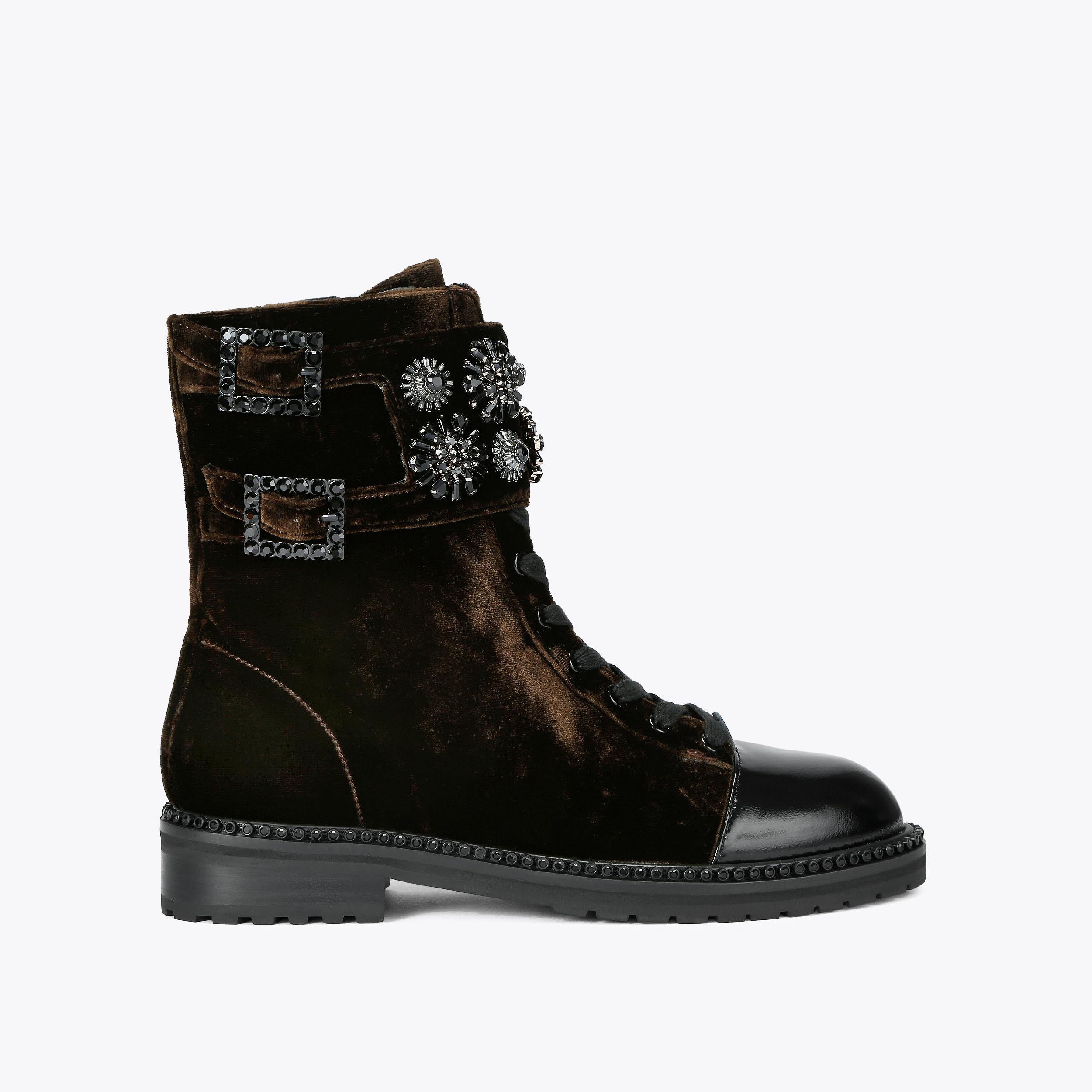 STOOP COMBAT BOOT Dark Brown Velvet Boot by KURT GEIGER LONDON