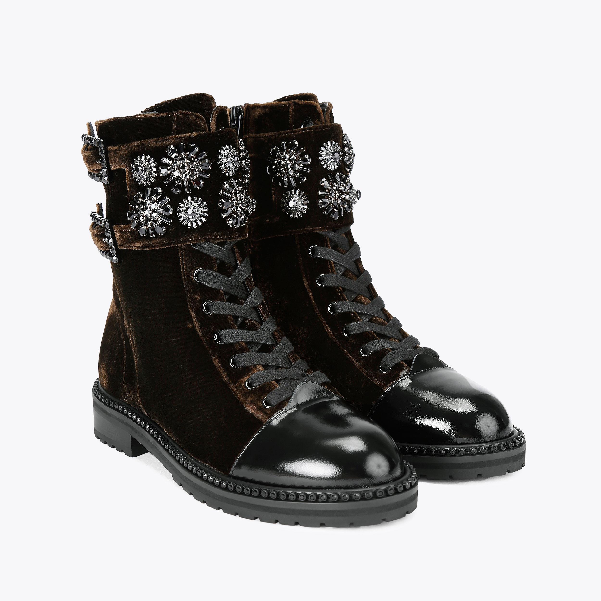 STOOP COMBAT BOOT Dark Brown Velvet Boot by KURT GEIGER LONDON