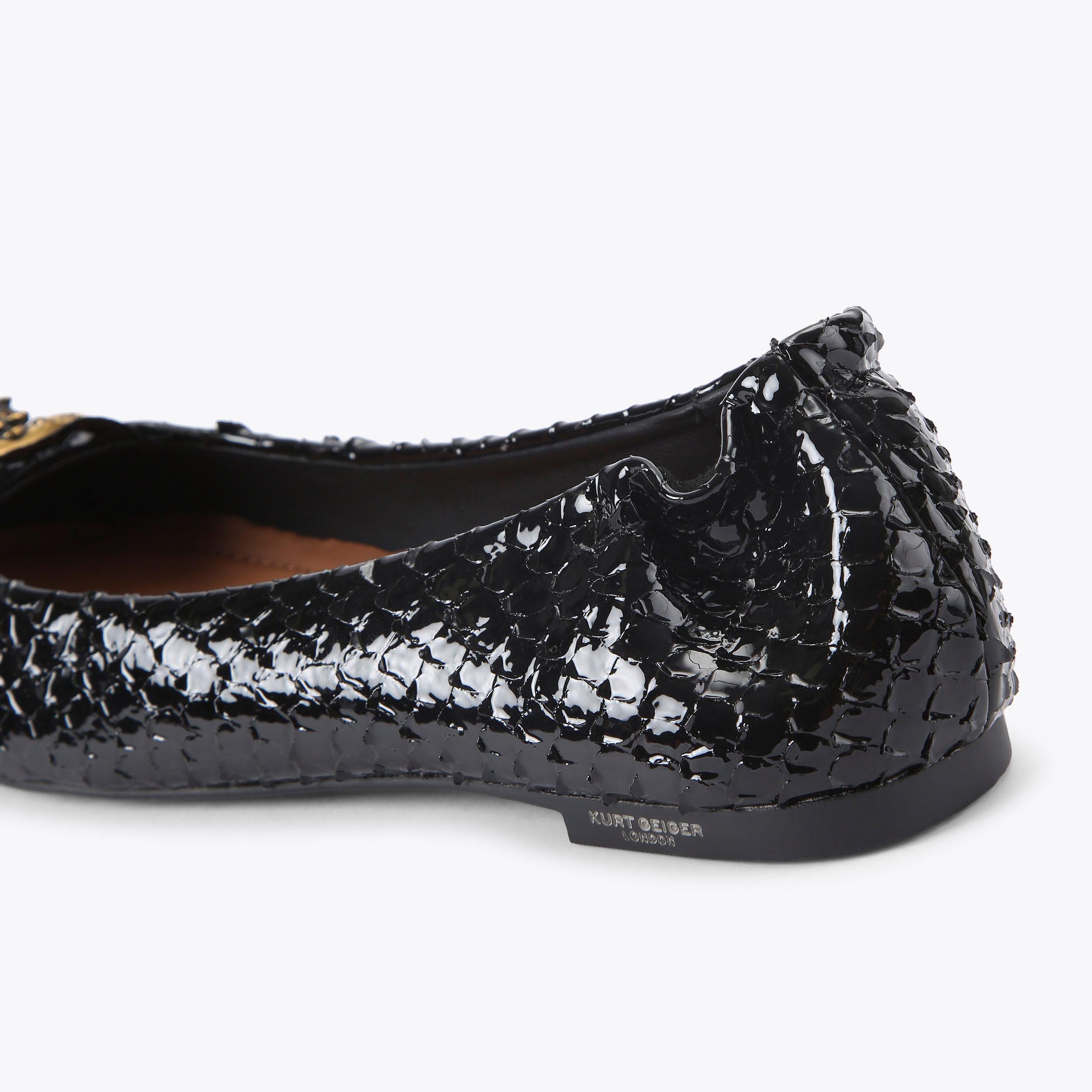 CHELSEA BALLERINA Black 3D Embossed Snake Print Flats by KURT GEIGER LONDON