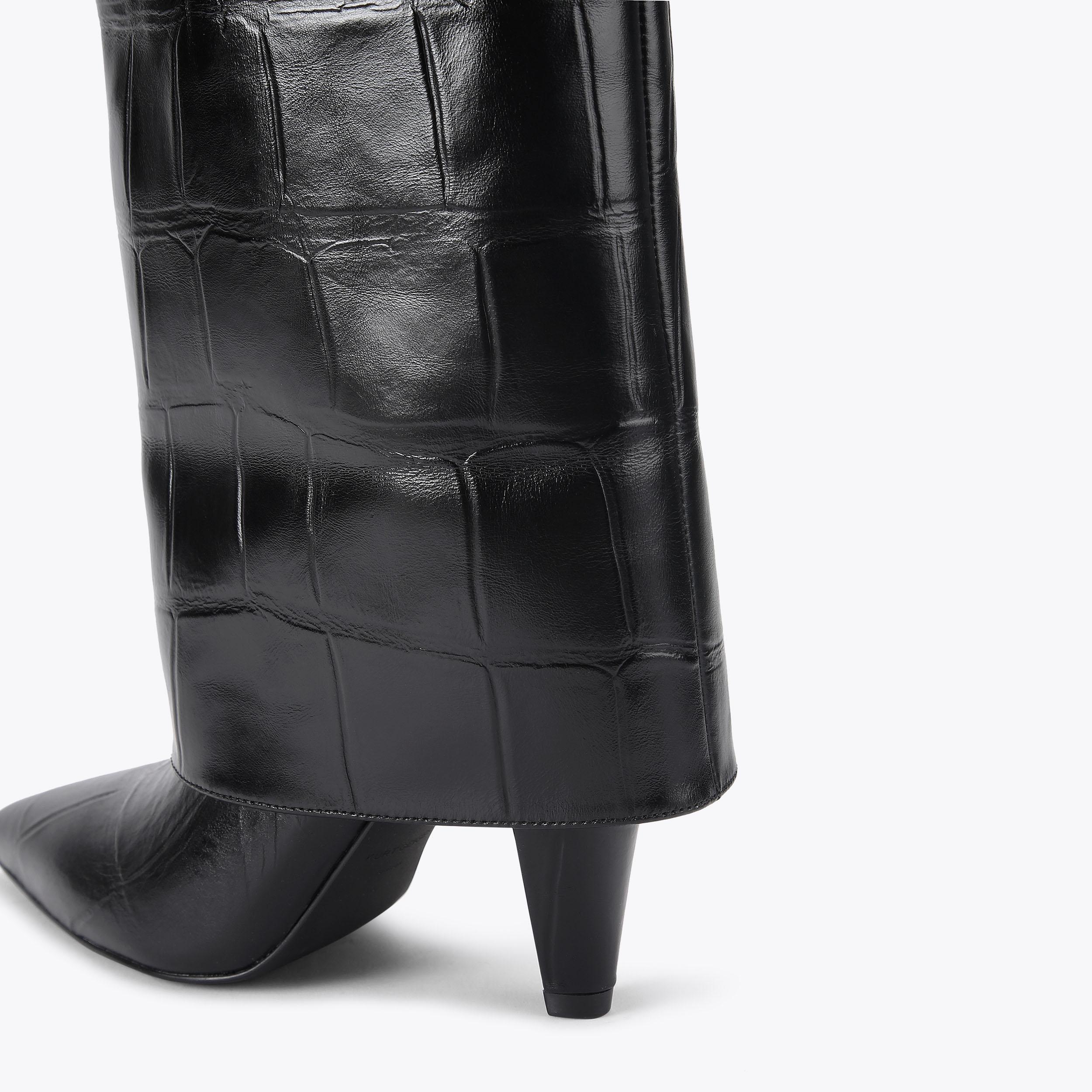 FOLD OVER TALL BOOT Black Croc Tall Boot by KURT GEIGER LONDON