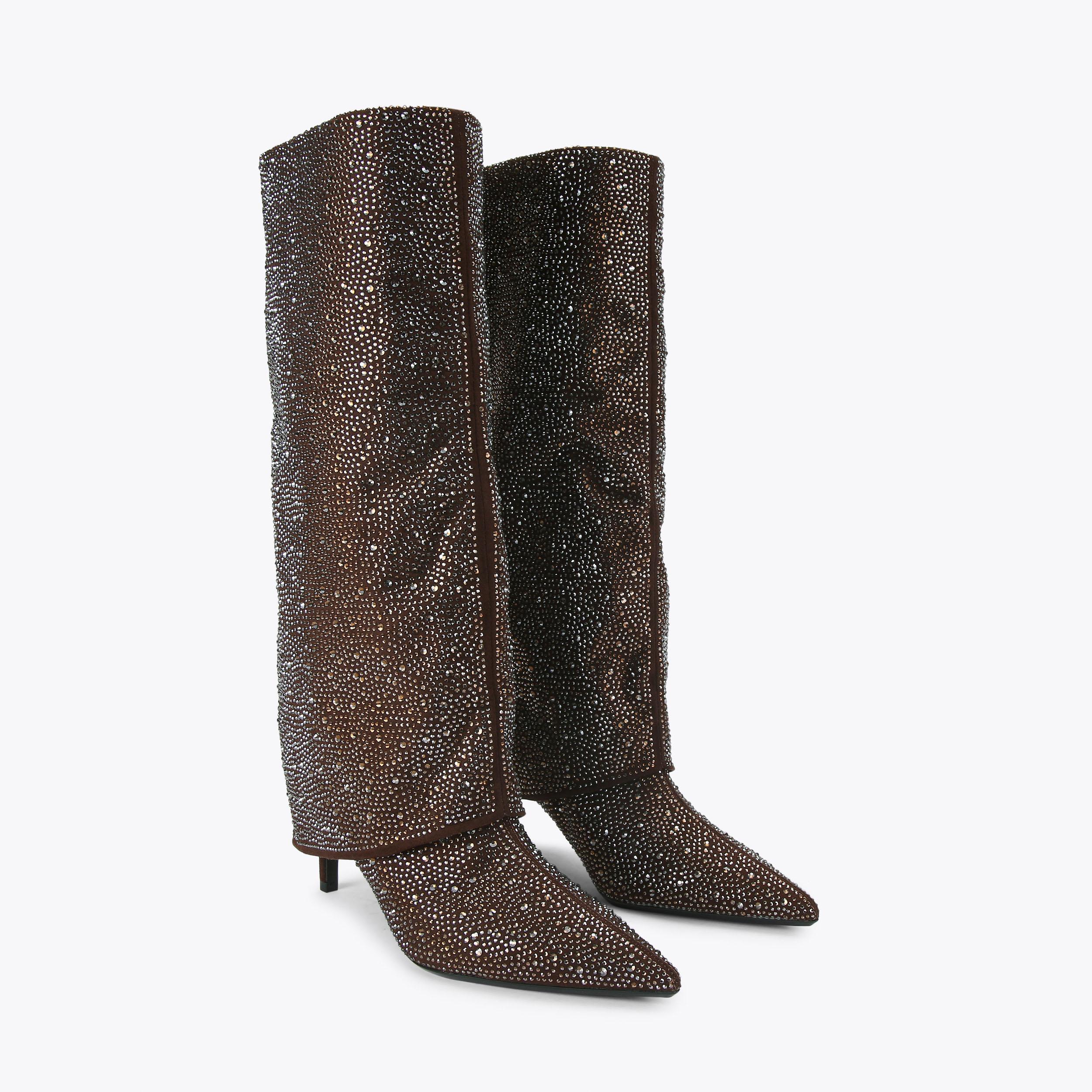 FATE HIGH LEG GEM Brown Crystal Knee High Boot by KG KURT GEIGER