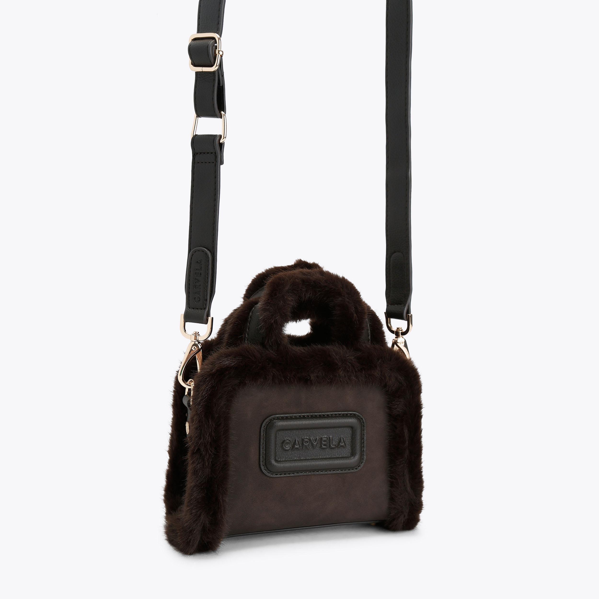 MICRO BELLA BORG Dark Brown Faux Fur Micro Bag by CARVELA