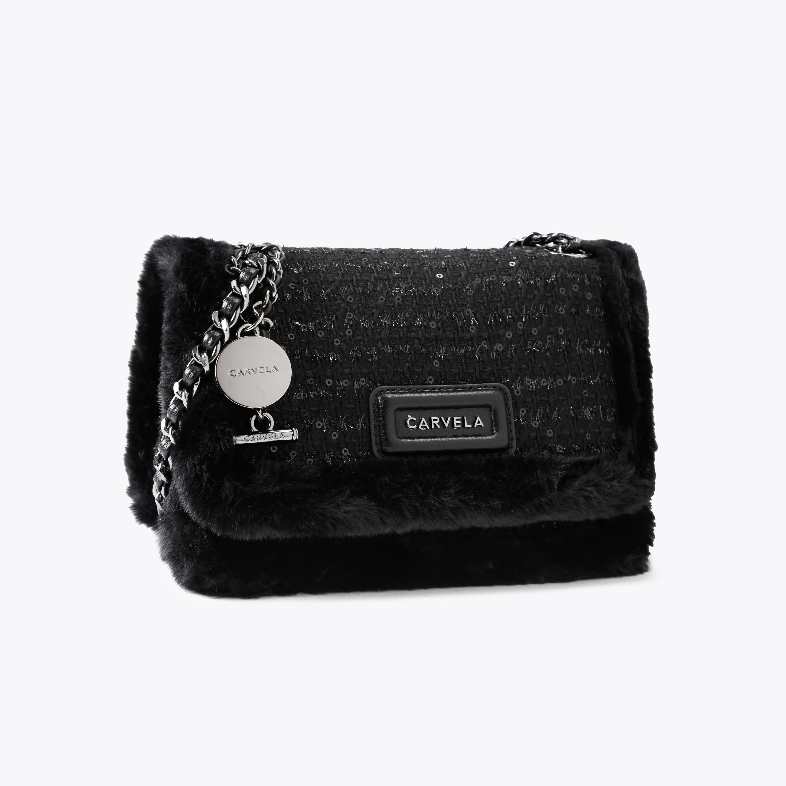 BELLA CHAIN SHOULDER Black Tweed Shoulder Bag by CARVELA