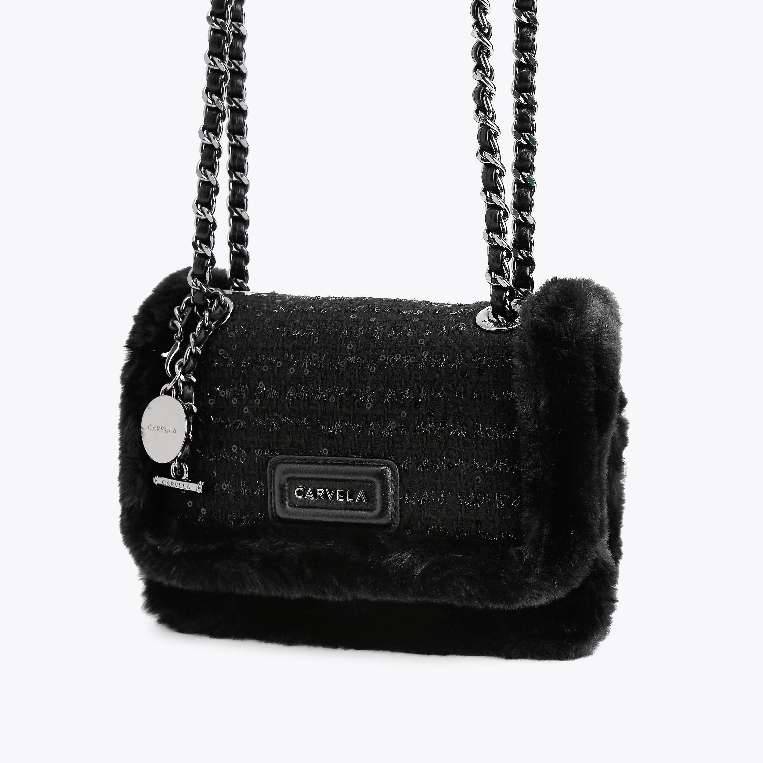 BELLA CHAIN SHOULDER Black Tweed Shoulder Bag by CARVELA