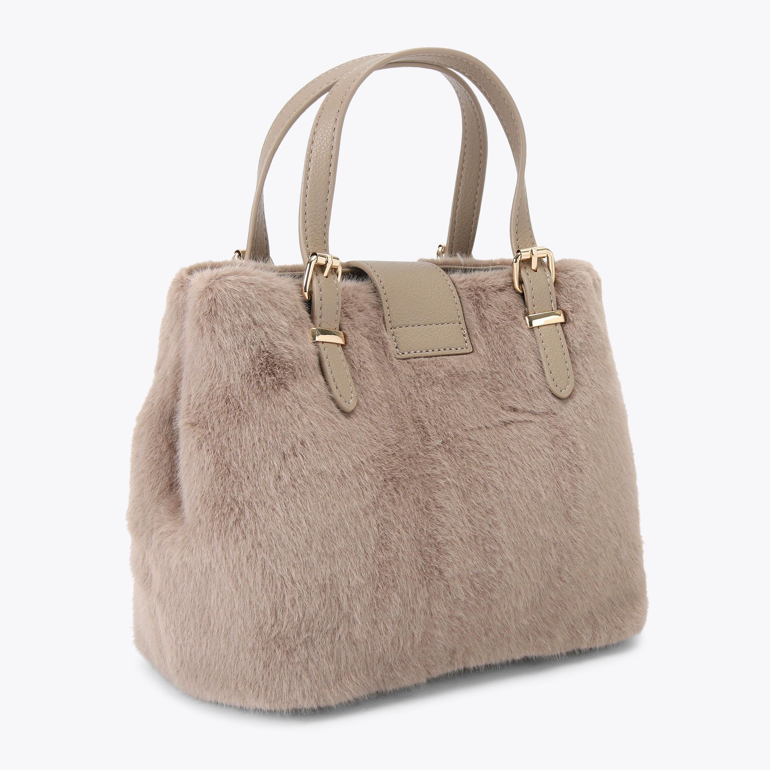 MARIA MINI FUR Taupe Faux Fur Tote Bag by CARVELA