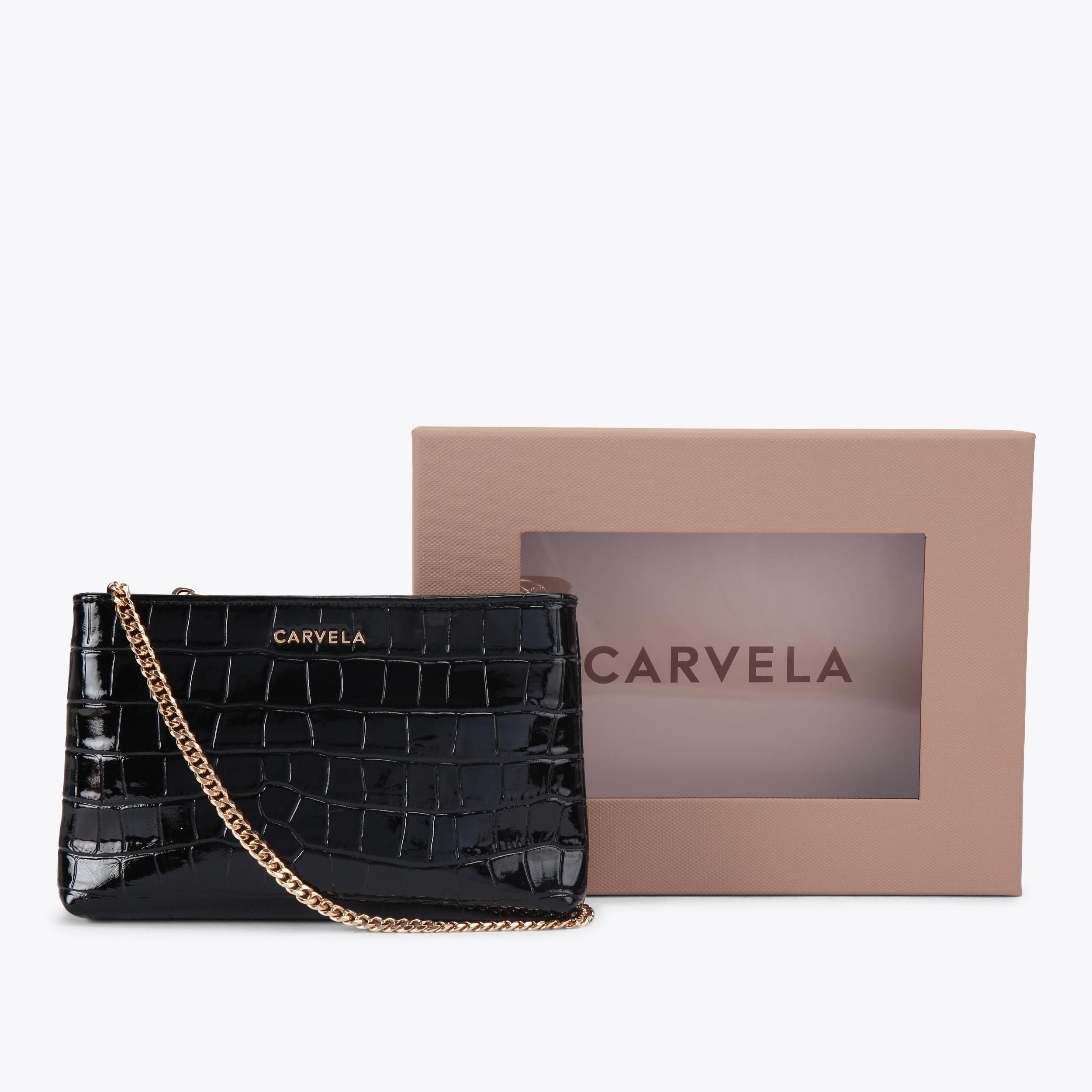CHAIN POUCH SET Black Croc Pouch Cross Body Bag by CARVELA