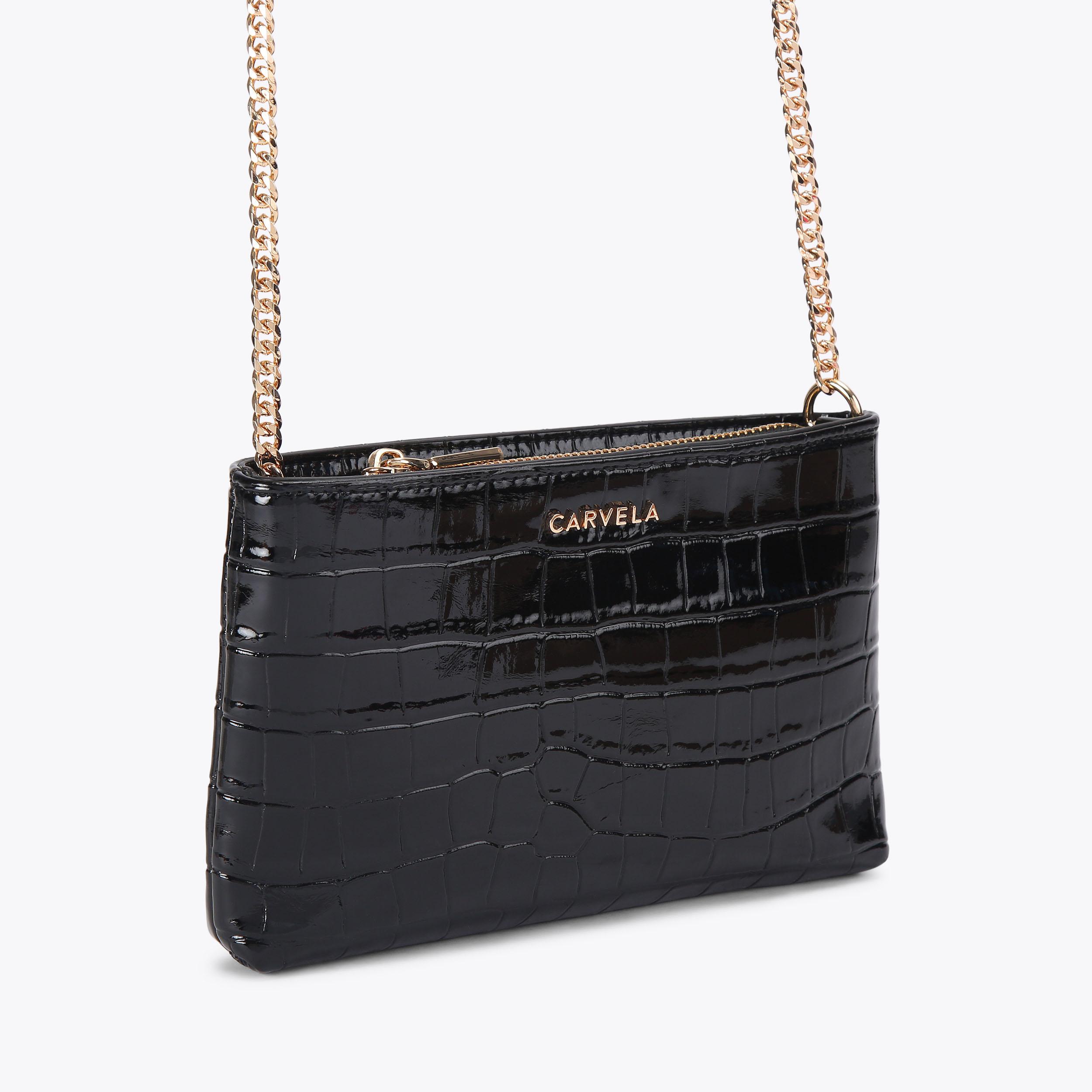 CHAIN POUCH SET Black Croc Pouch Cross Body Bag by CARVELA