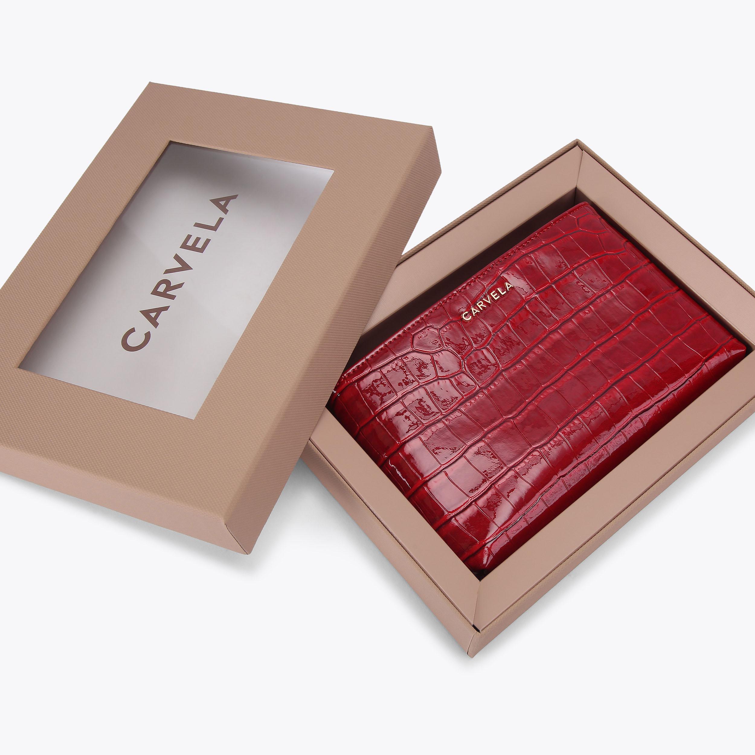 CHAIN POUCH SET Red Croc Embossed Pouch by CARVELA
