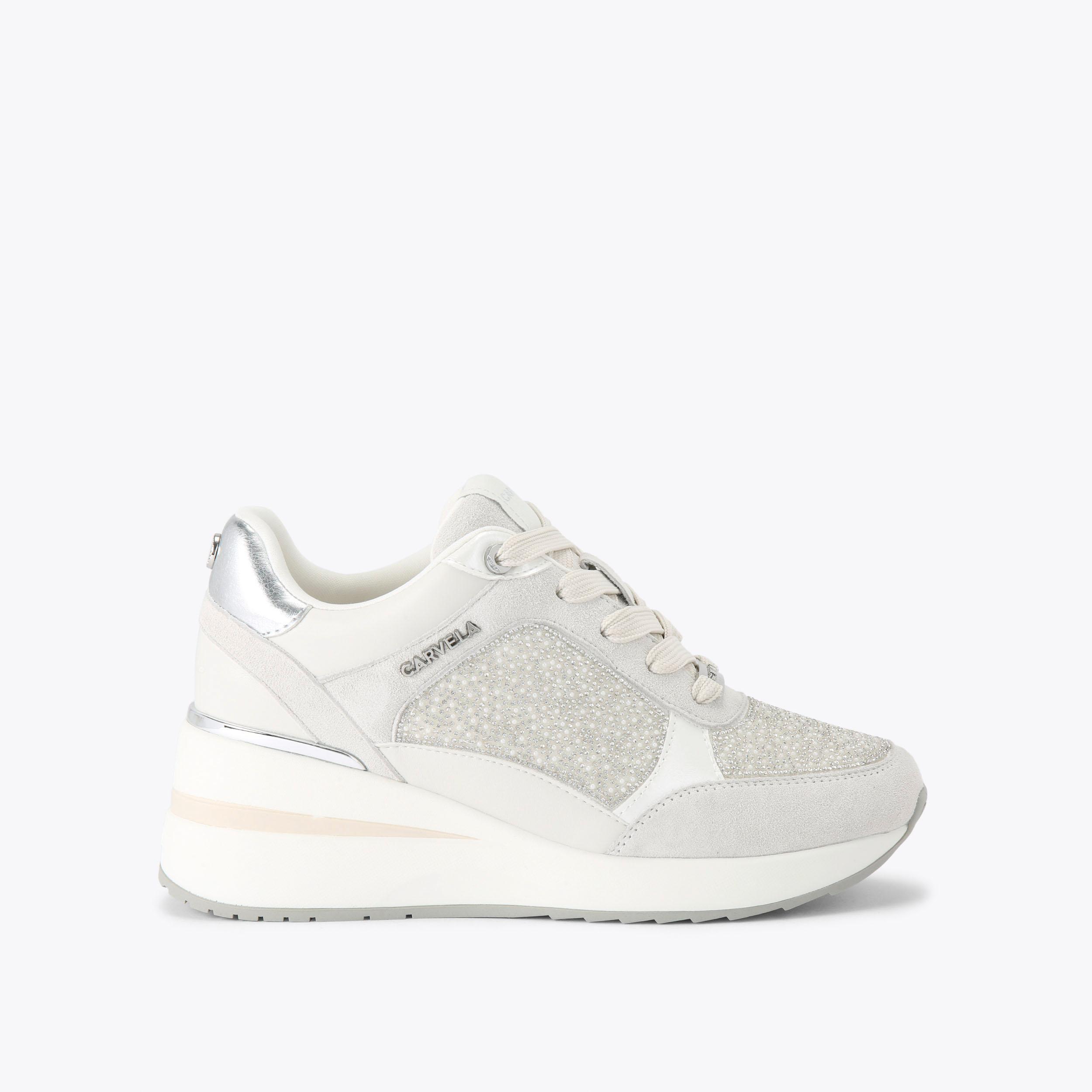 HIGH RISE PEARL White Pearl High Wedge Trainer by Carvela