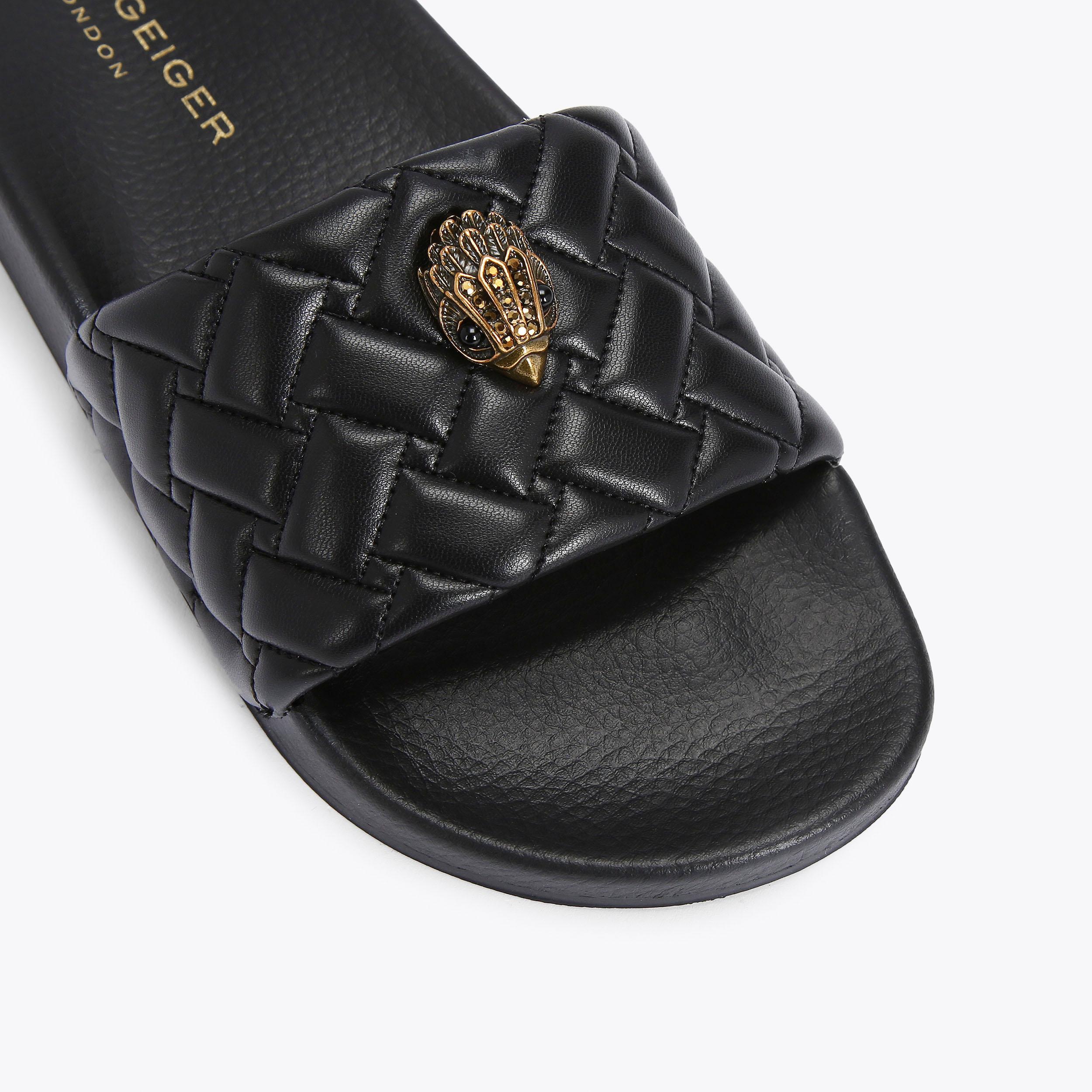 MEENA EAGLE Black Quilted Sliders by KURT GEIGER LONDON