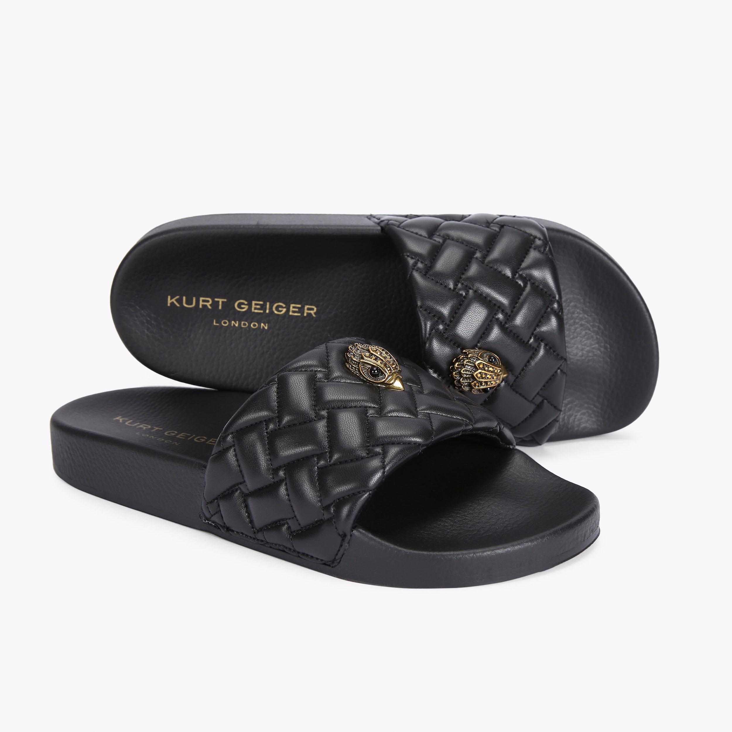 MEENA EAGLE Black Quilted Sliders by KURT GEIGER LONDON