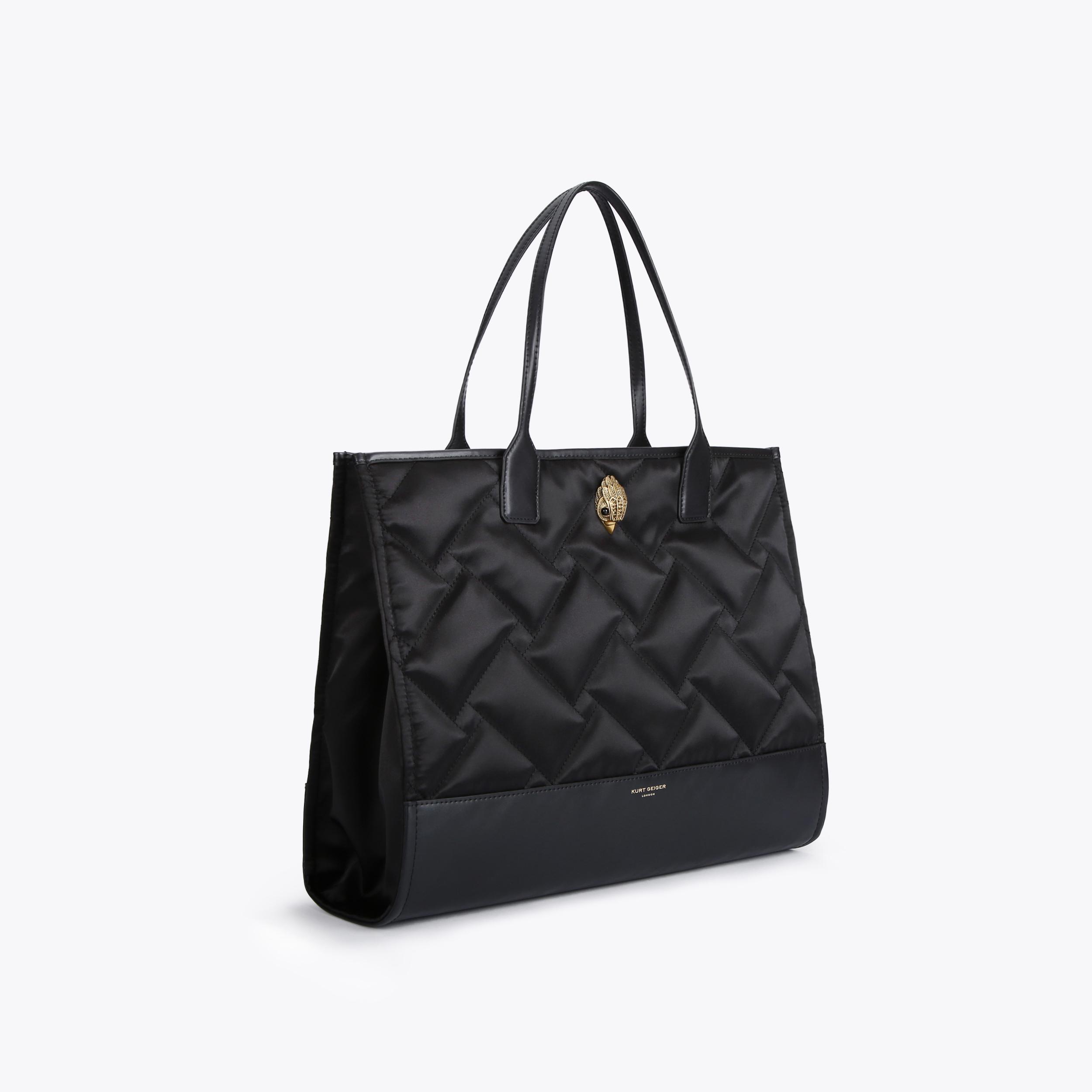 RECYCLED SQ SHOPPER Black Recycled Nylon Square Tote Bag by KURT GEIGER ...