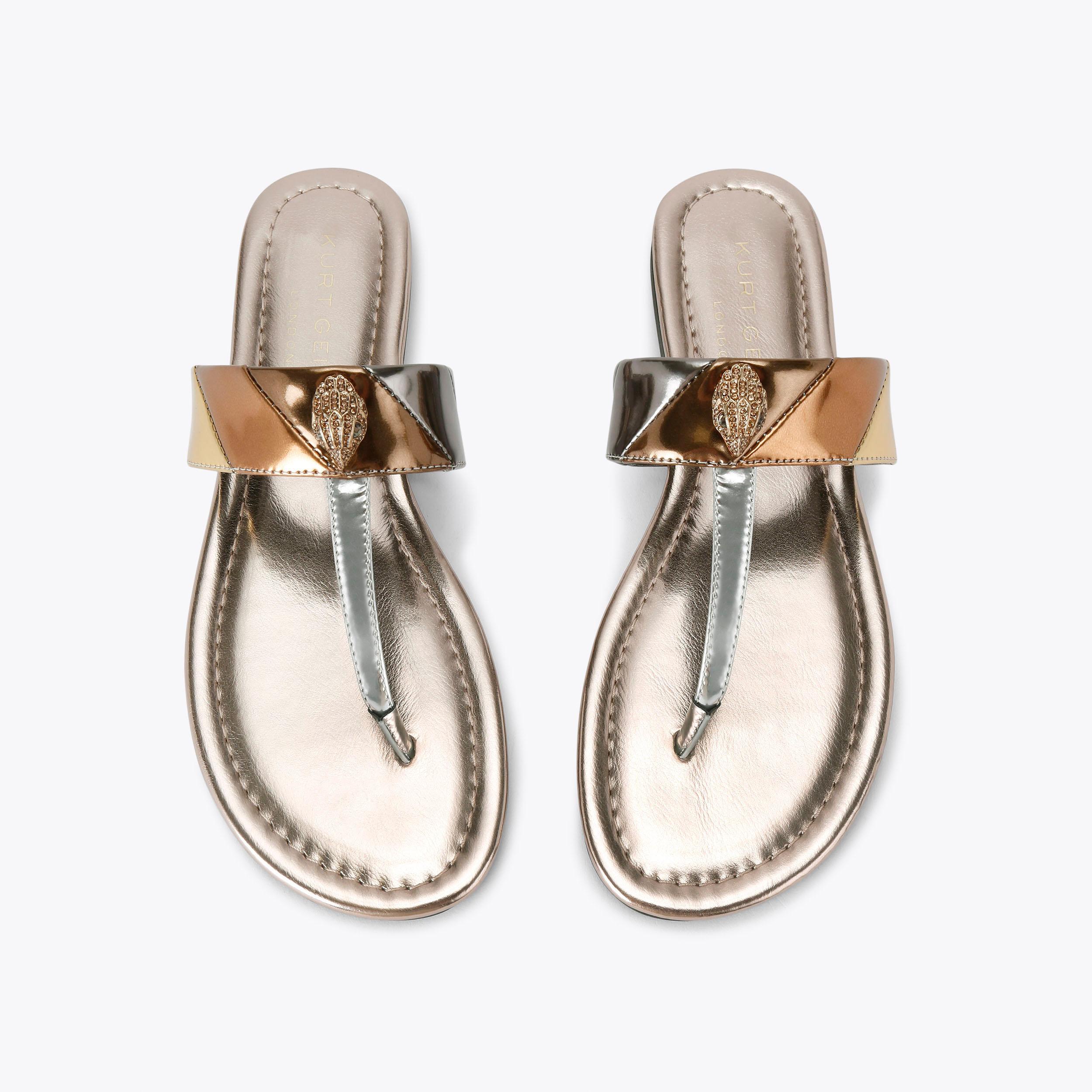 KENSINGTON T-BAR SANDAL Gold Patent Sandals by KURT GEIGER LONDON