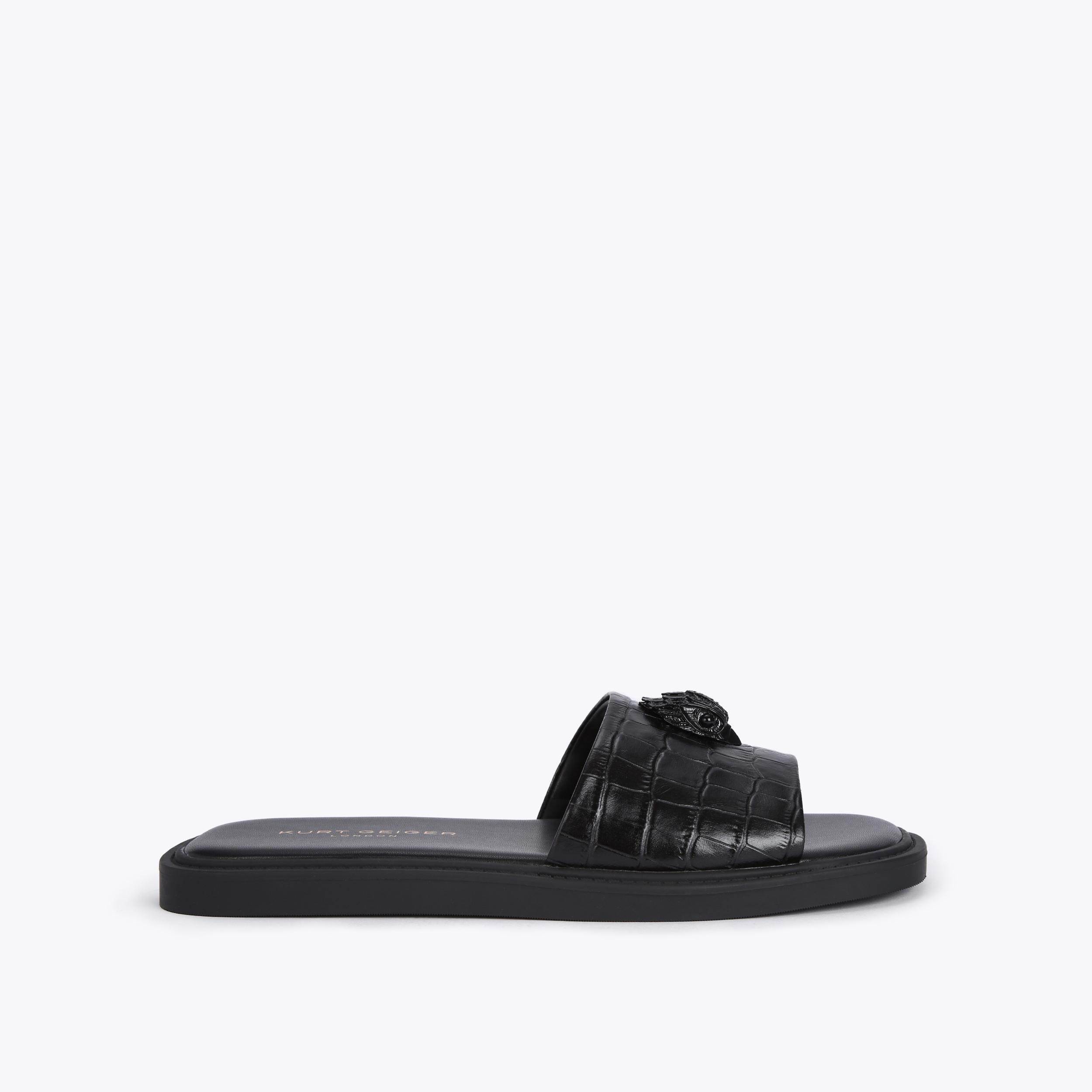 OSCAR SLIDE Black croc sliders by KURT GEIGER LONDON
