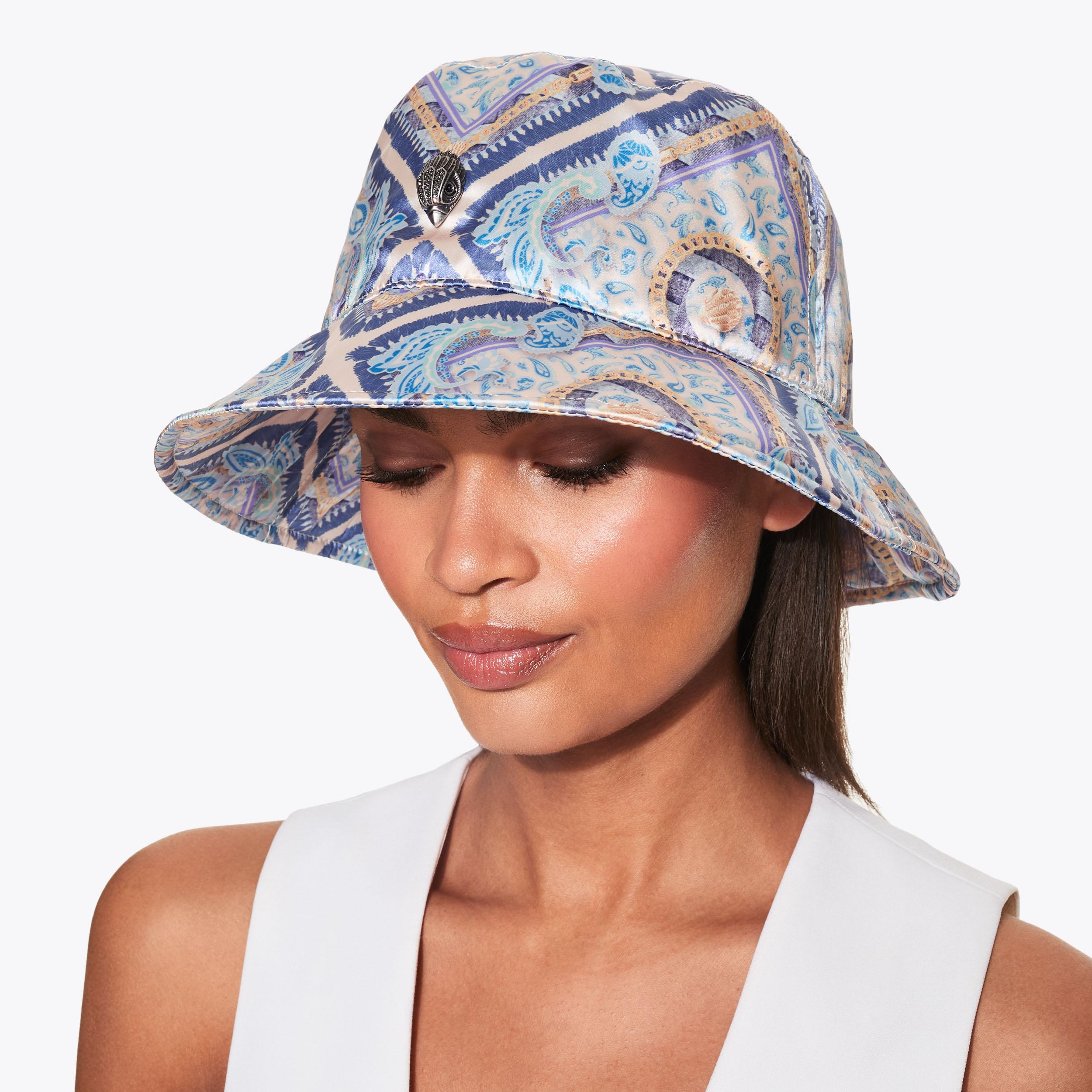 KENSINGTON BUCKET HAT Blue Paisley Nylon Bucket Hat by KURT GEIGER LONDON