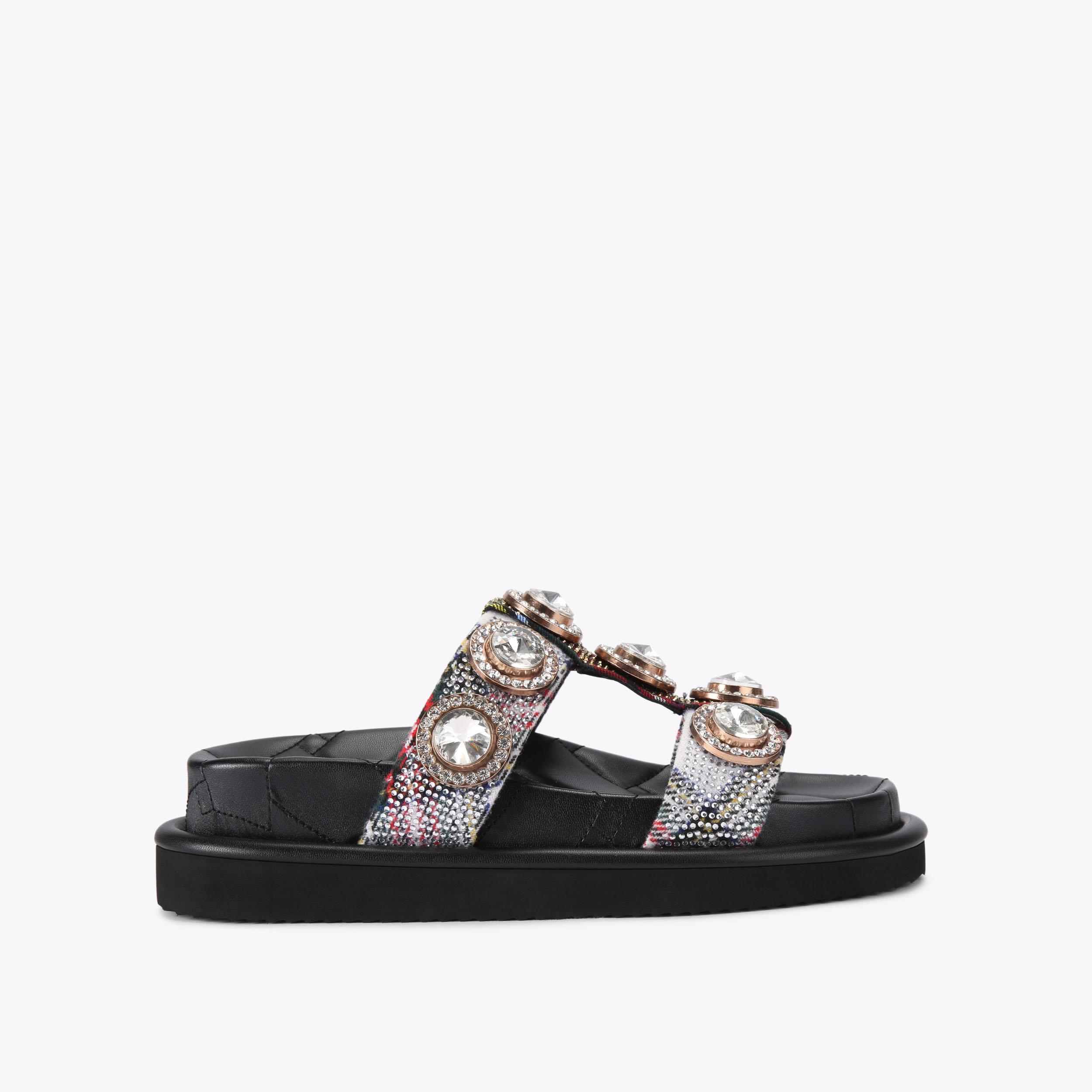 ORSON CRYSTAL SANDAL Tartan Fabric Sandals by KURT GEIGER LONDON