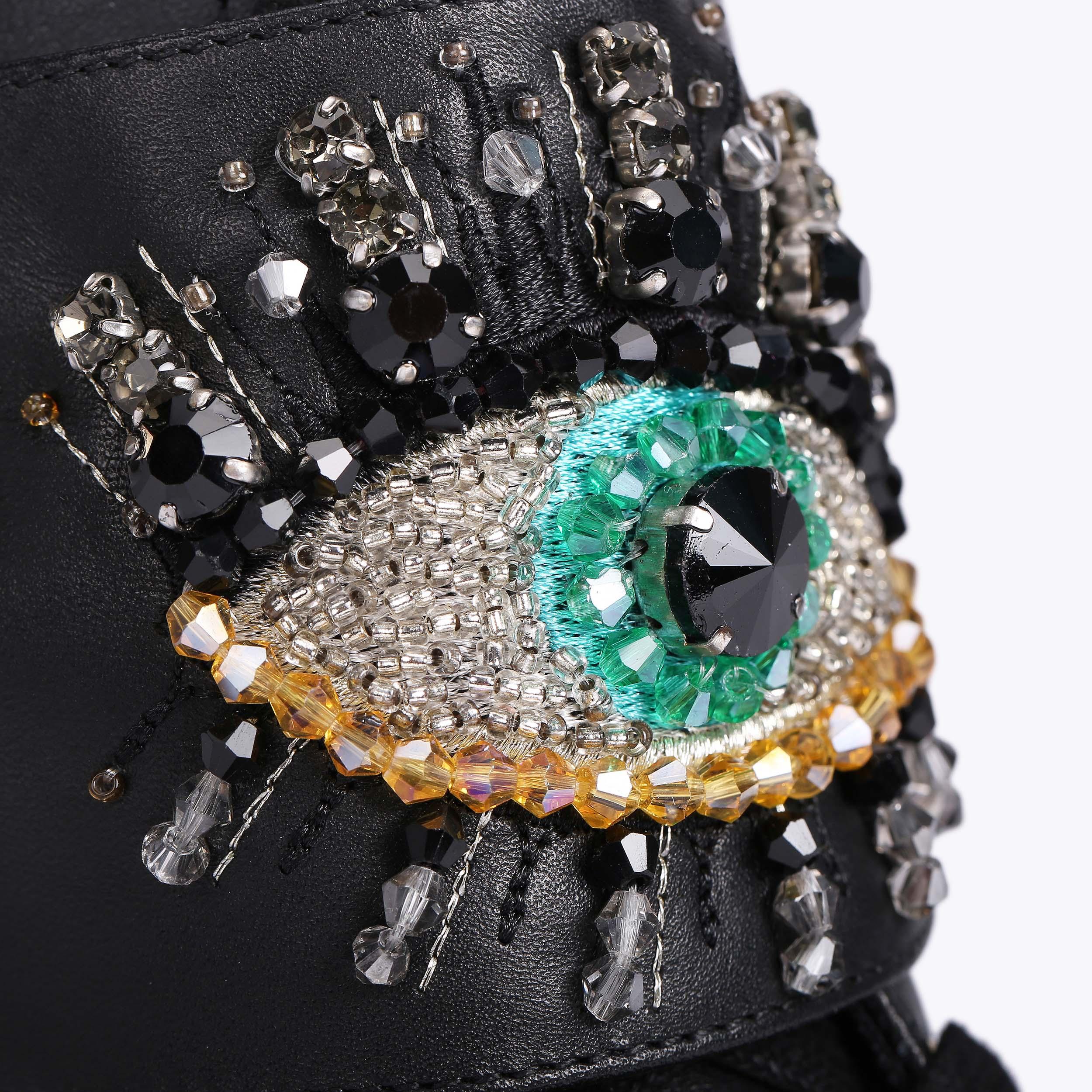 SUTTON EYE Black Leather Eye Motif Lace Up Ankle Biker Boots by KURT ...