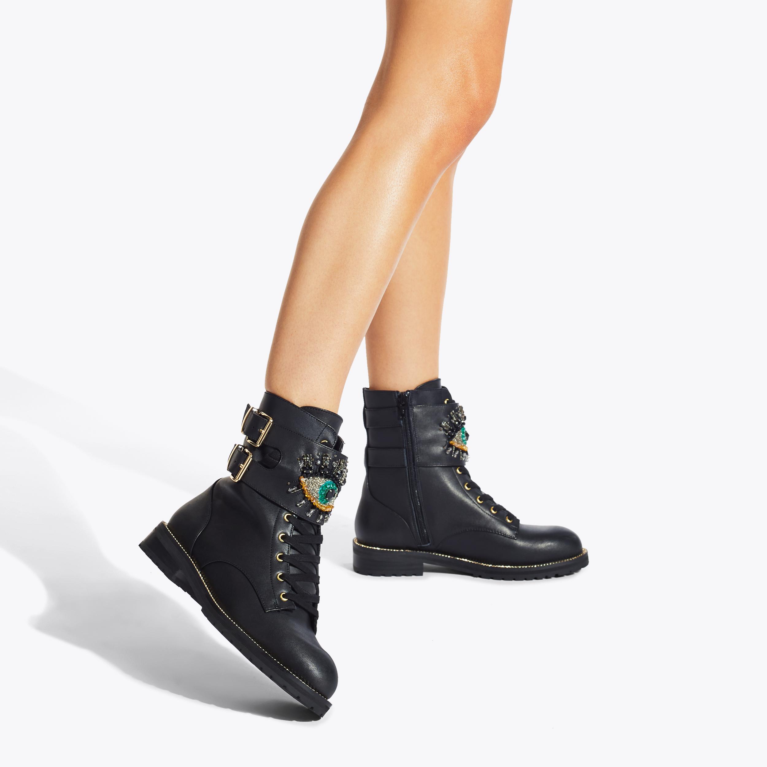 SUTTON EYE Black Leather Eye Motif Lace Up Ankle Biker Boots by KURT ...