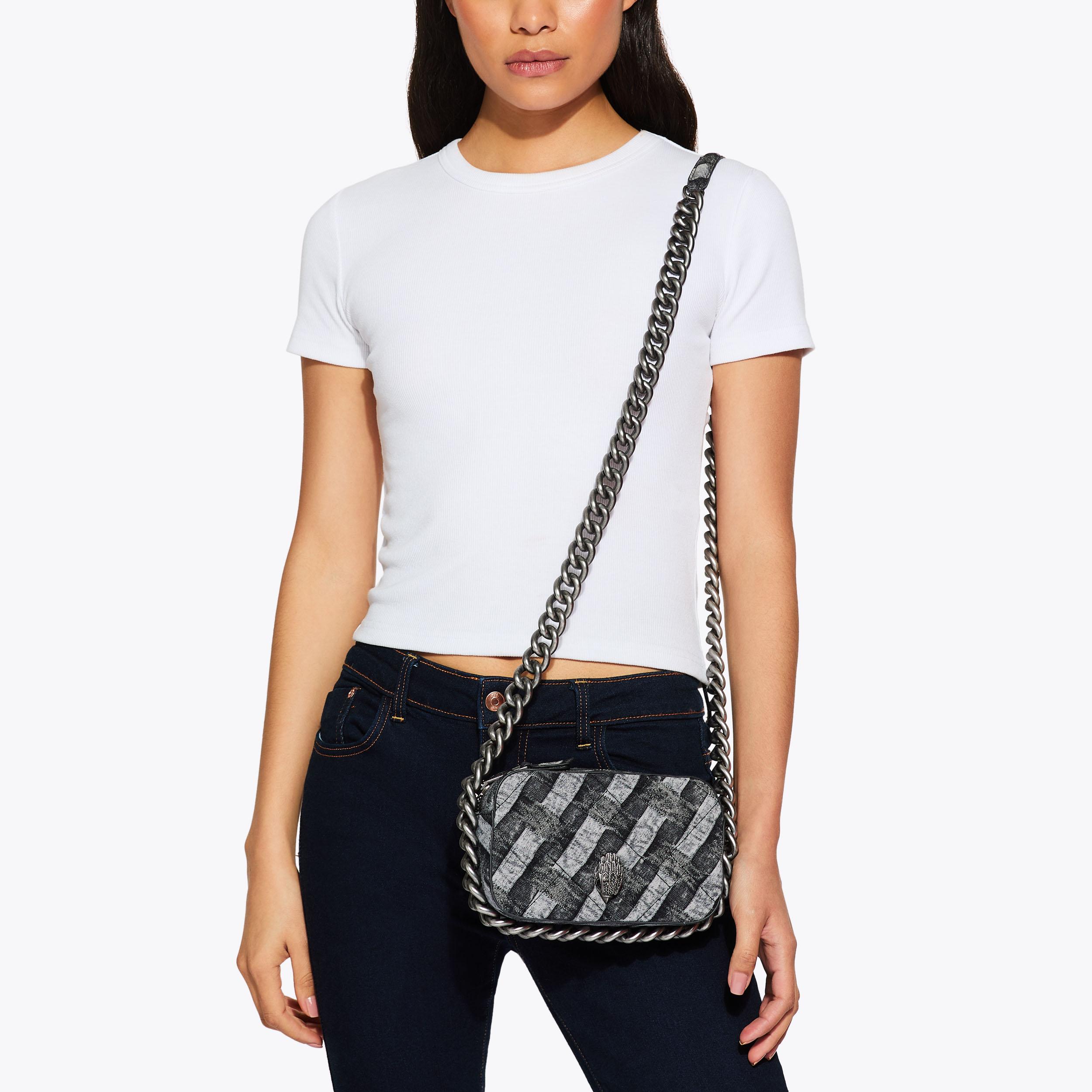 KENSINGTON SM CAMERA CH Dark Denim Weave Camera Purse by KURT GEIGER LONDON