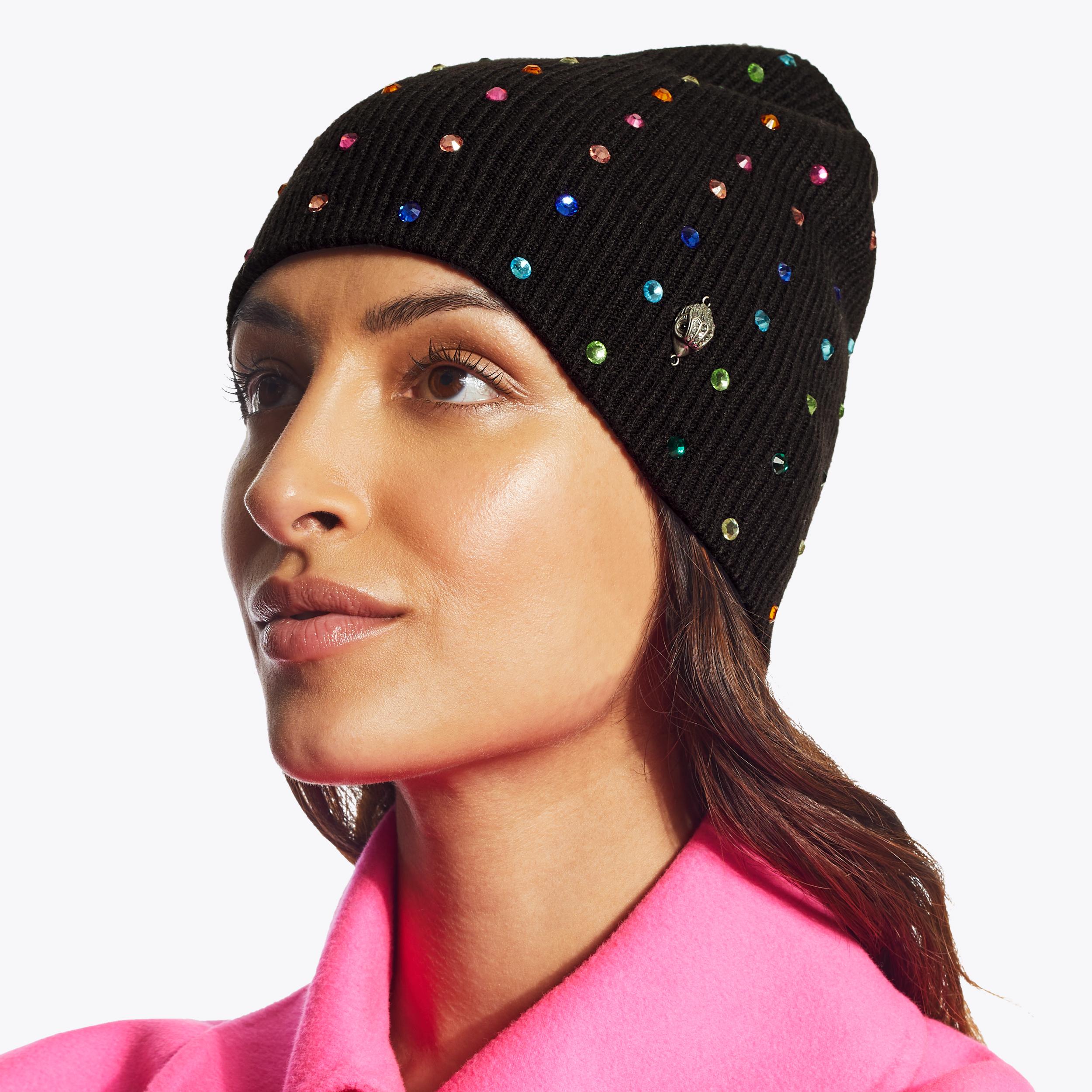 CRYSTAL HAT Black Rainbow Crystal Beanie Hat by KURT GEIGER LONDON
