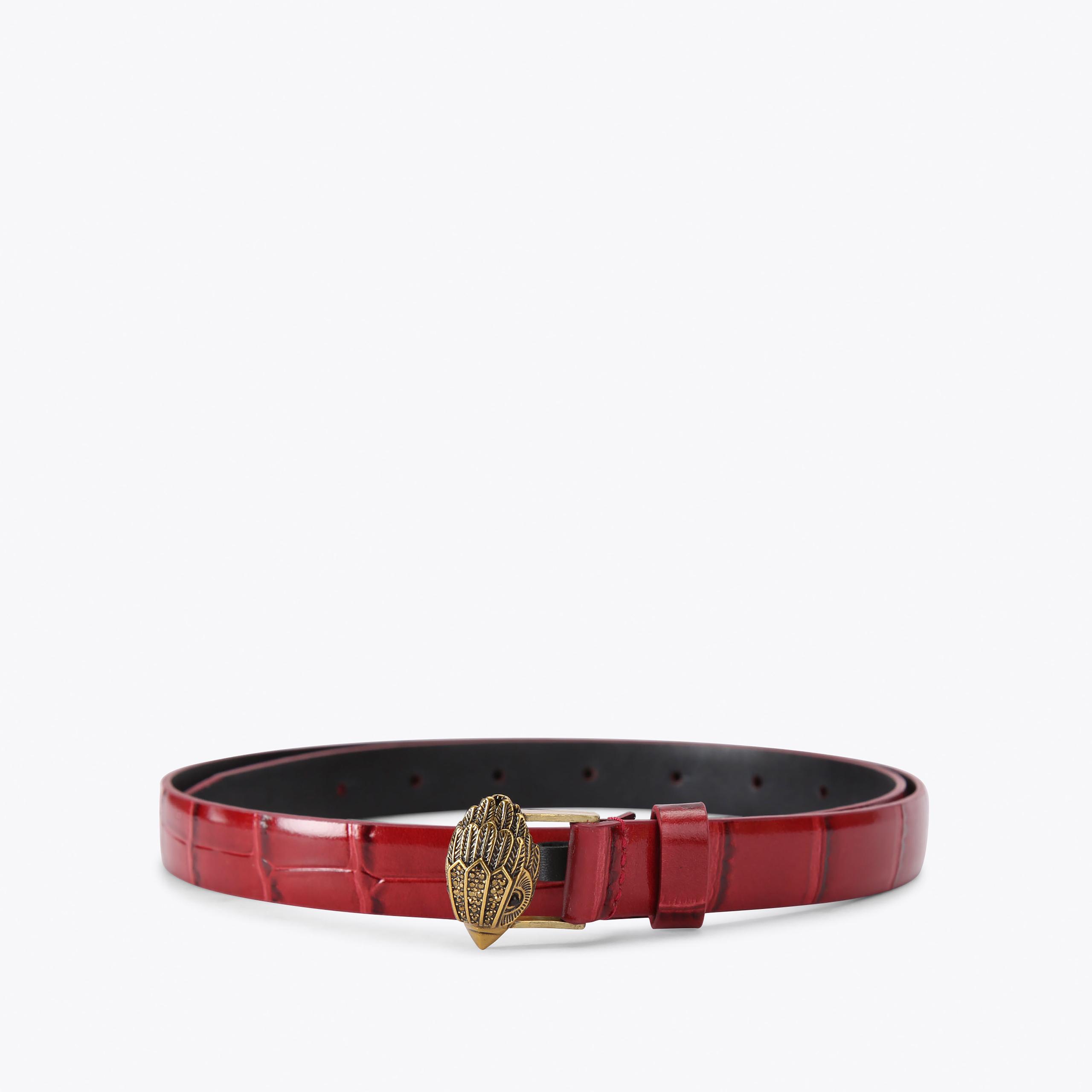 20 EAGLE BELT Maroon Croc Embossed Belt by KURT GEIGER LONDON