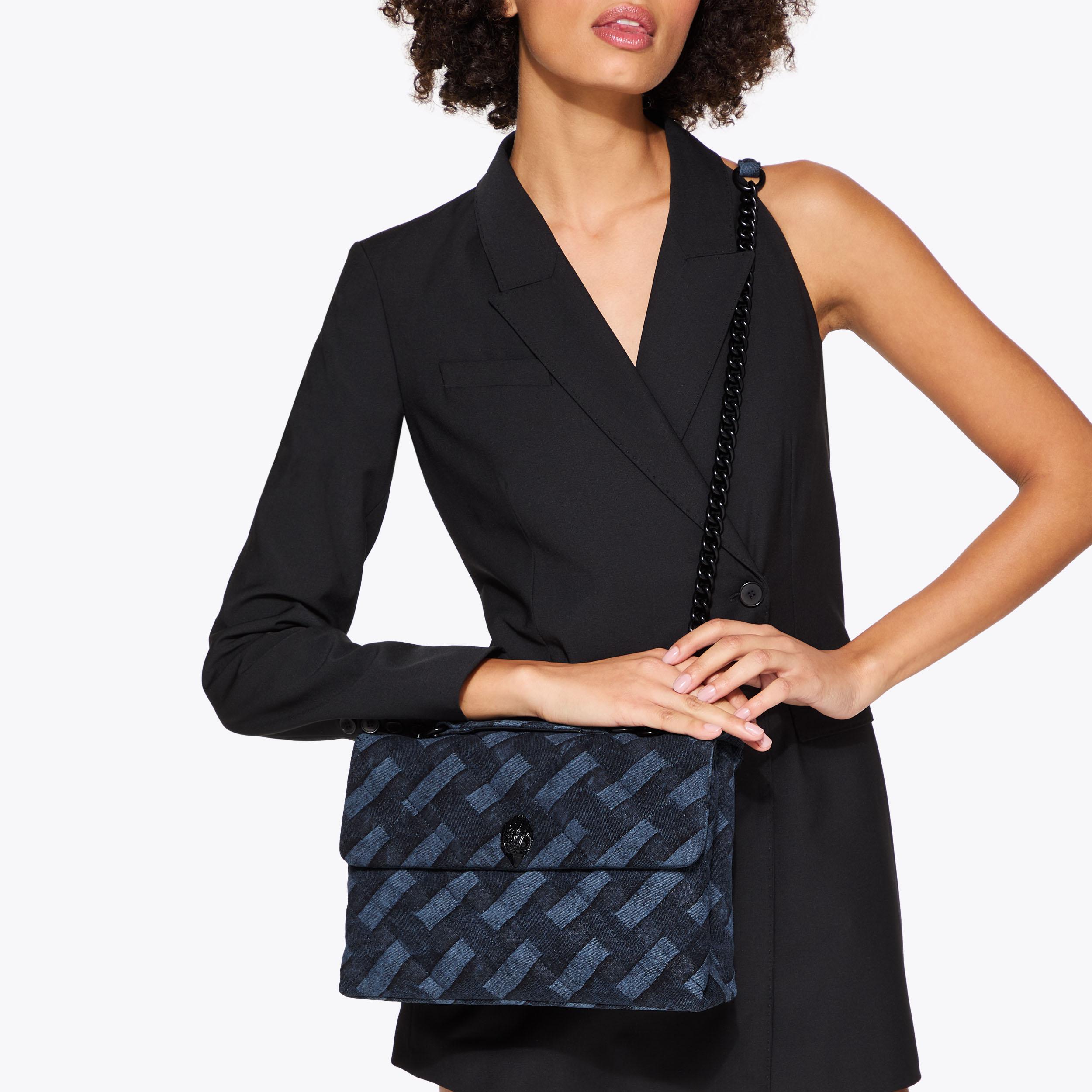 LARGE KENSINGTON SOFT Dark Denim Weave Shoulder Bag by KURT GEIGER LONDON