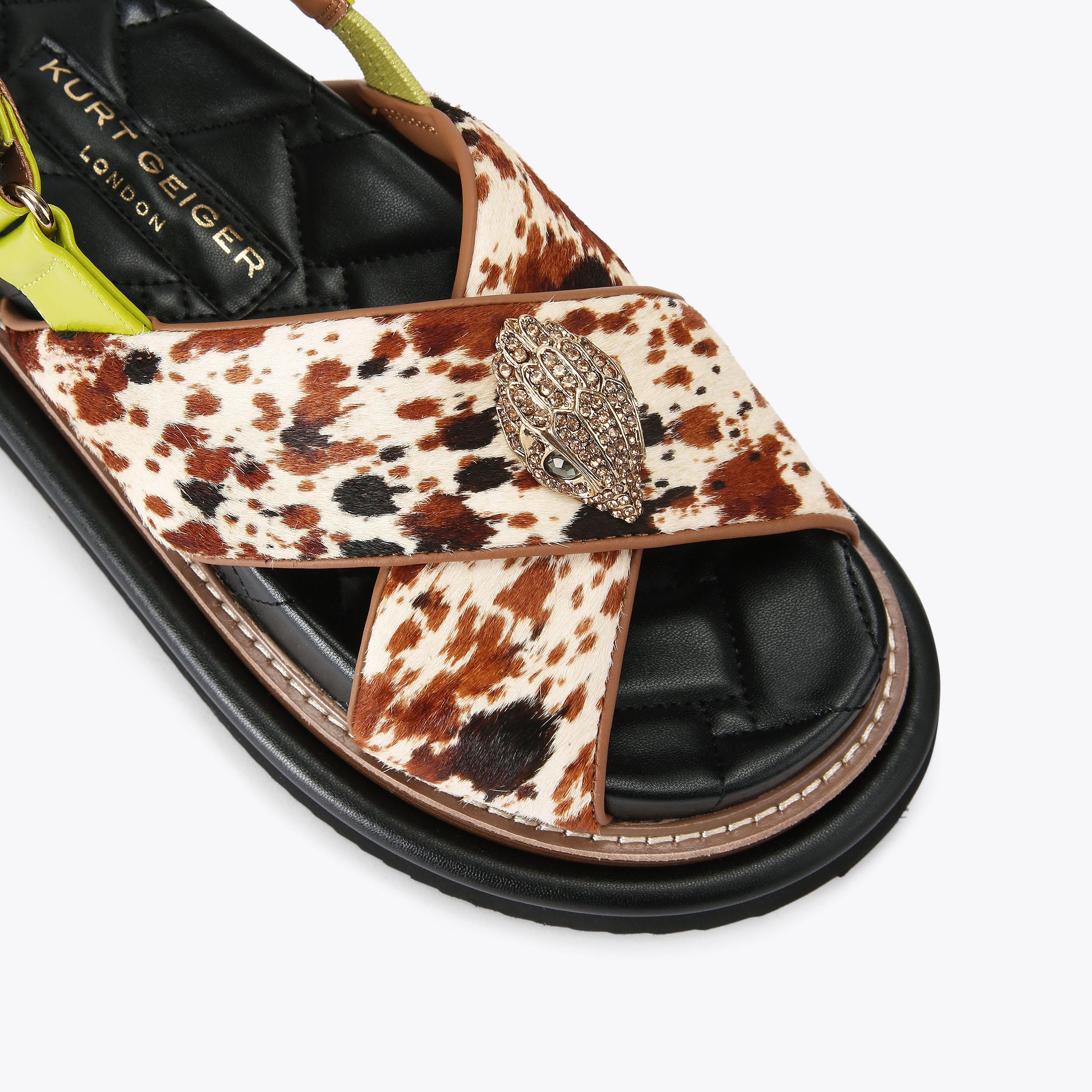 ORSON CROSS STRAP SANDAL Cow Print Sandal by KURT GEIGER LONDON