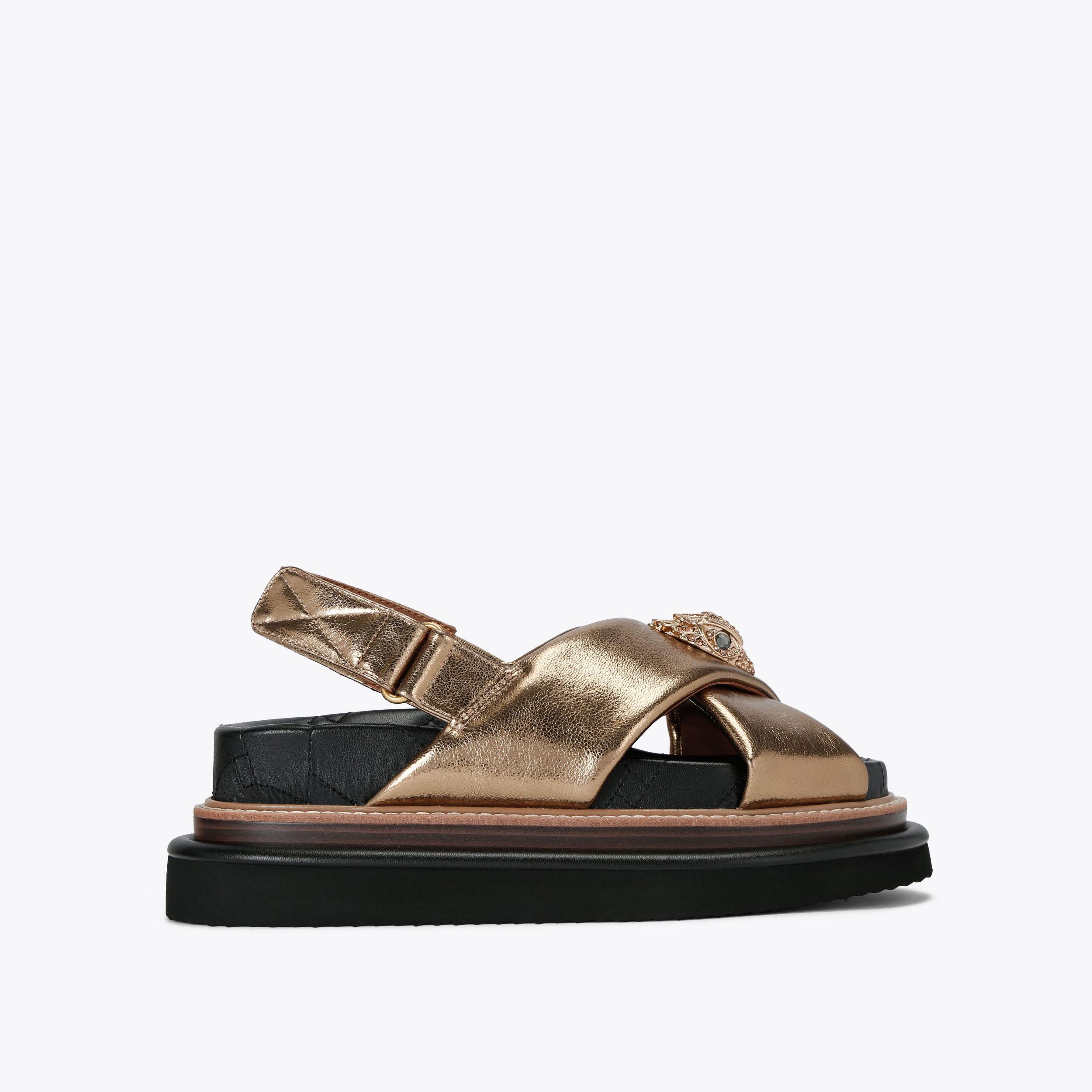 ORSON CROSS STRAP SANDAL Bronze Gold Leather Strap Chunky Sandal by ...